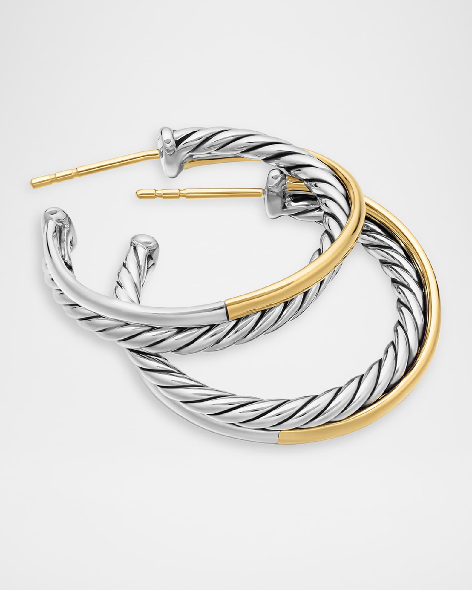 David Yurman Crossover Hoop Earrings with 18K Gold in Silver, 5mm, 1"L ...