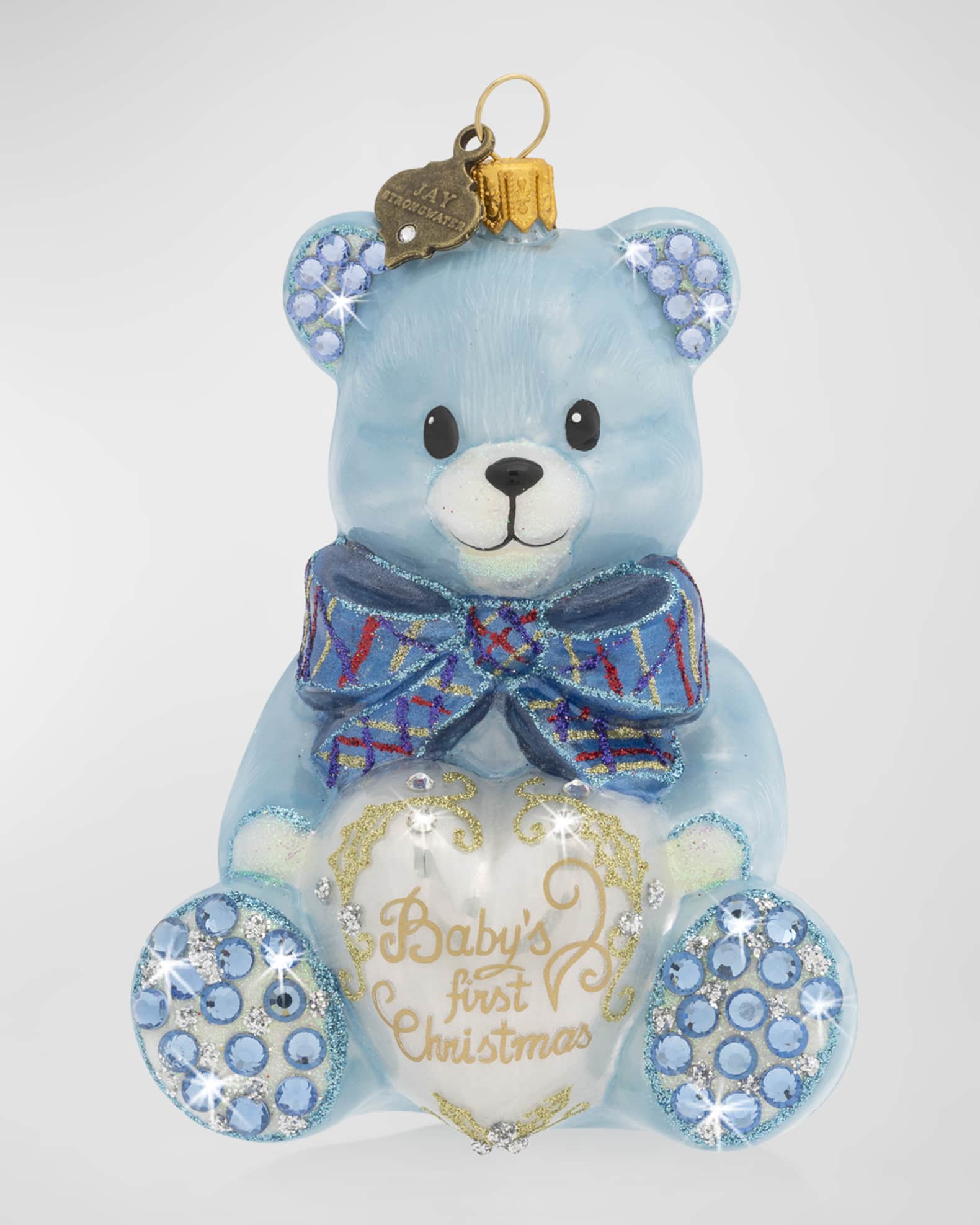 Jay Strongwater Baby’s First Christmas Teddy Glass Ornament | Neiman Marcus
