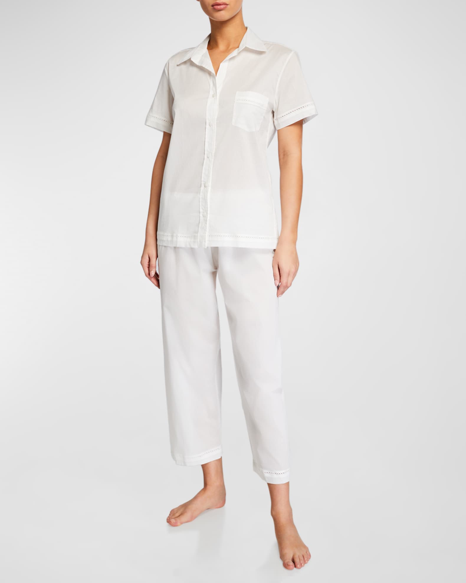 Pour Les Femmes Cotton Lawn Short-Sleeve Crop Pajama Set | Neiman Marcus