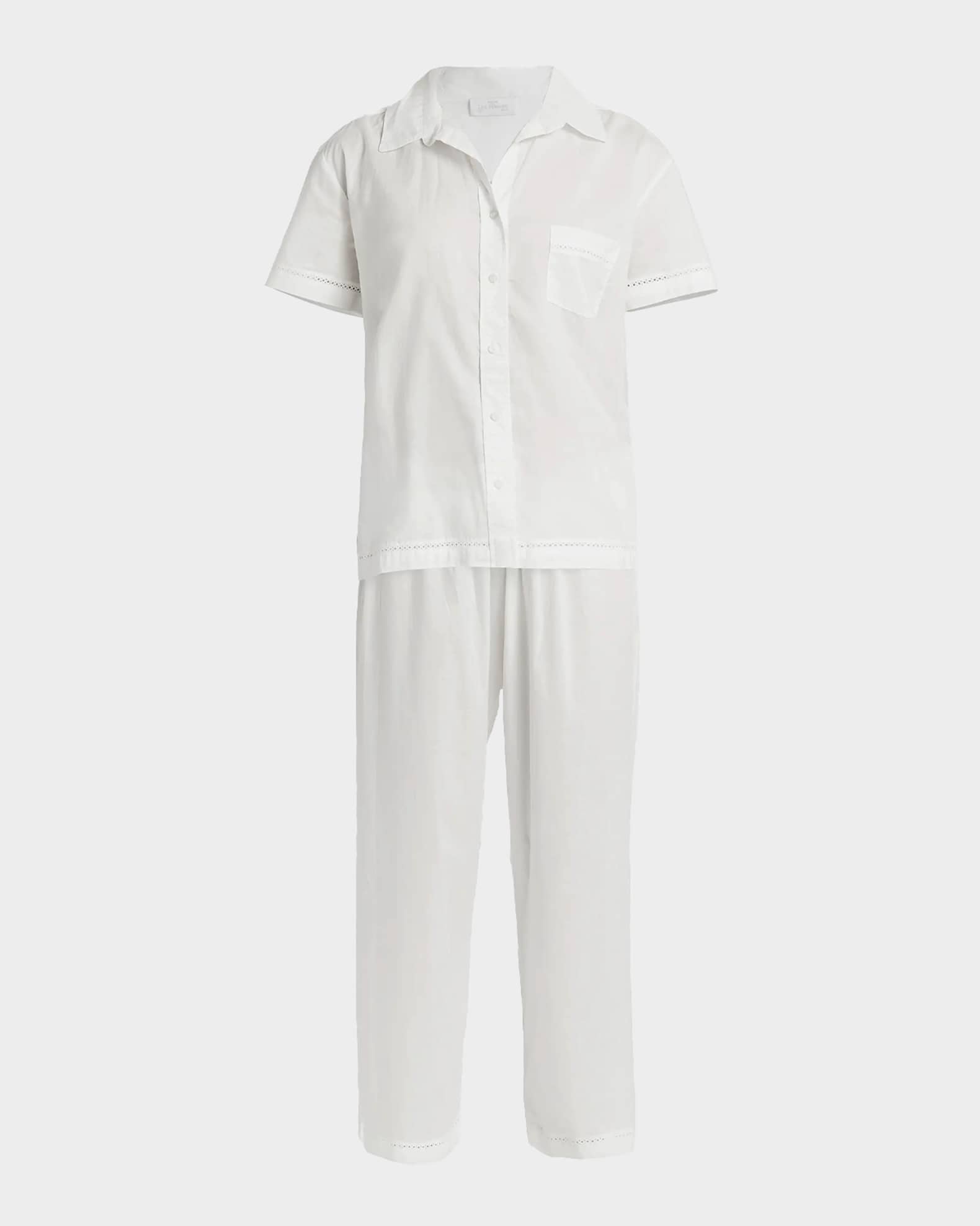 Pour Les Femmes Cotton Lawn Short-Sleeve Crop Pajama Set | Neiman Marcus