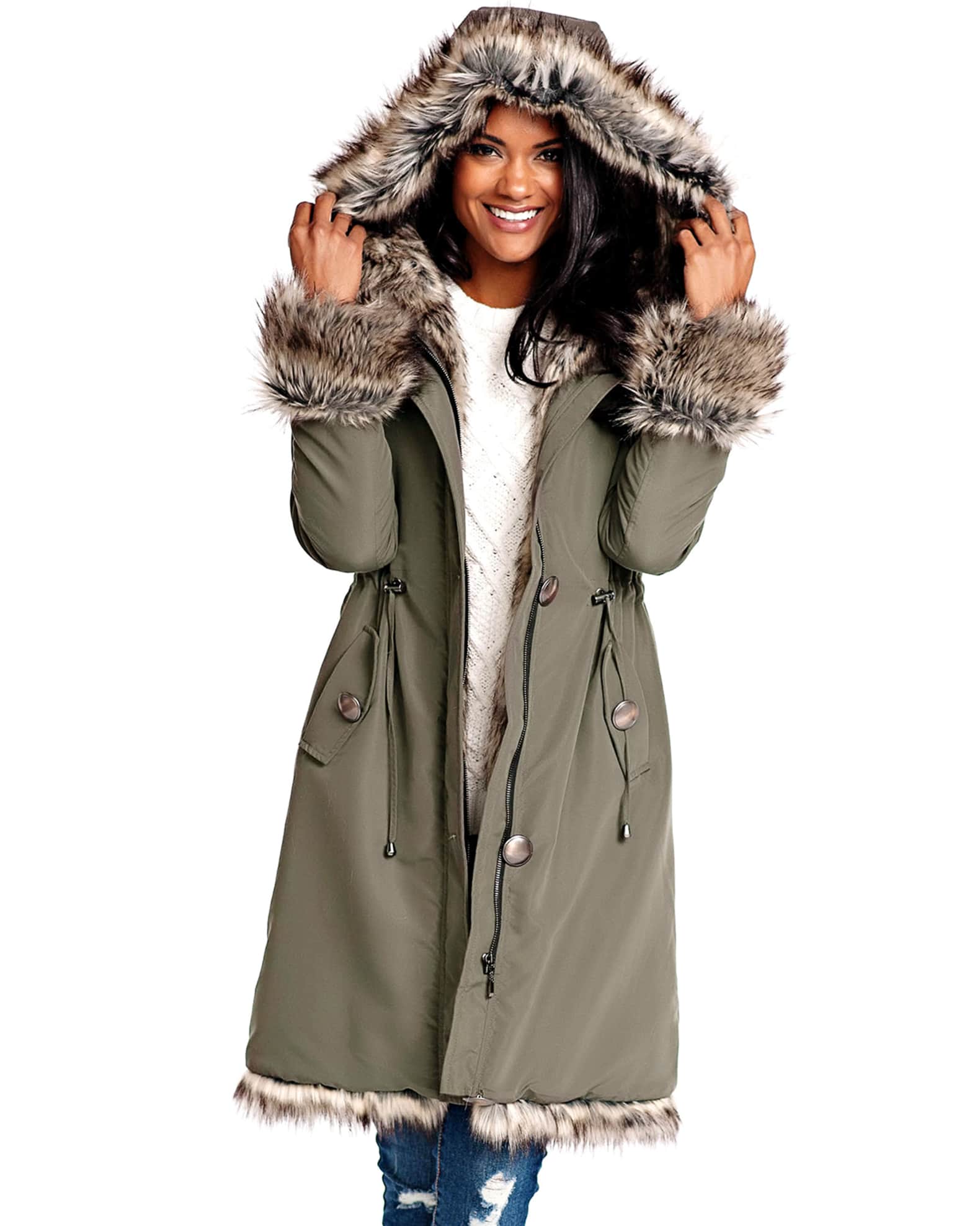 Fabulous Furs Faux Fur-Trim Hooded Storm Coat | Neiman Marcus