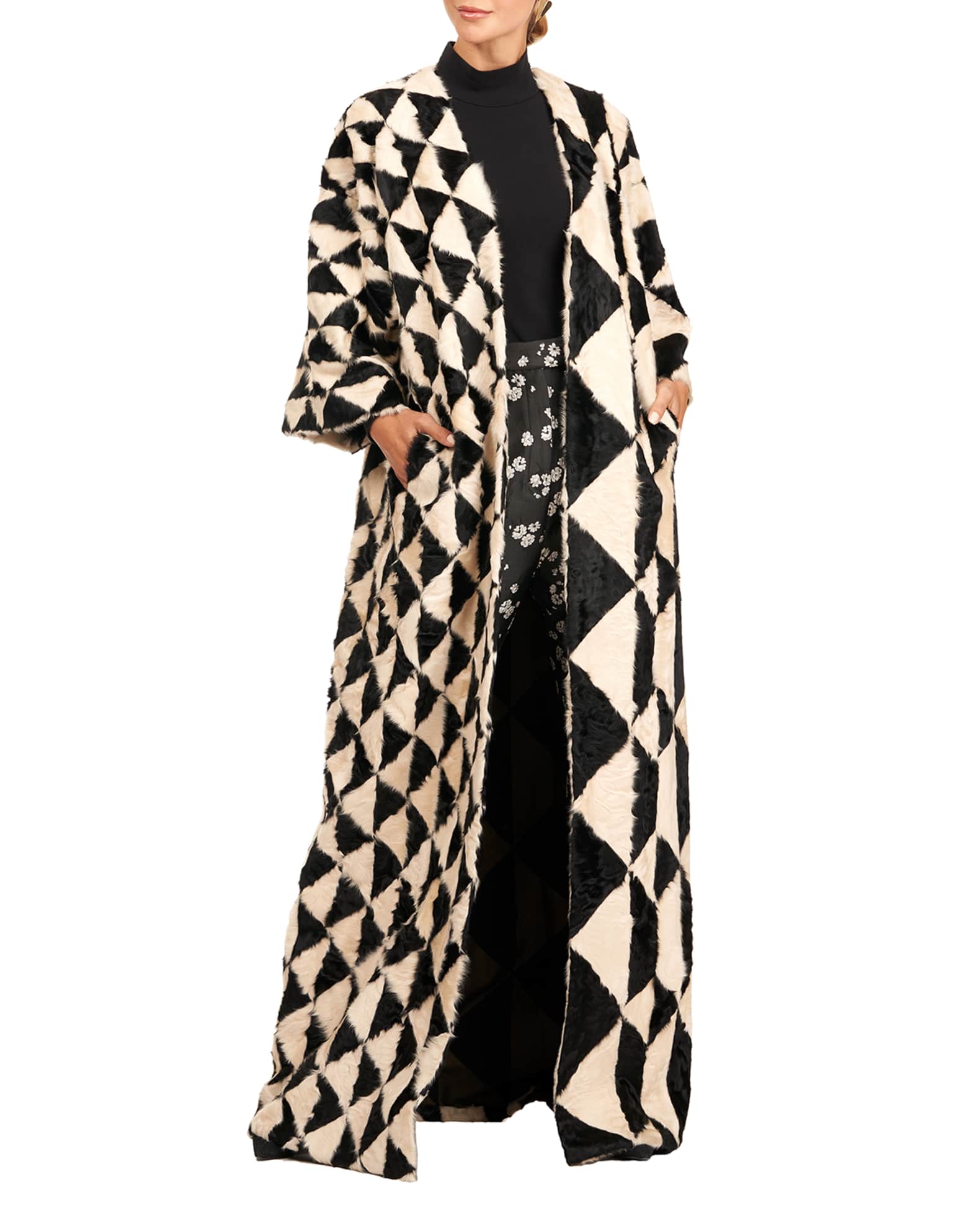 Oscar de la Renta Napa Lamb Triangle Intarsia Kimono Coat | Neiman Marcus