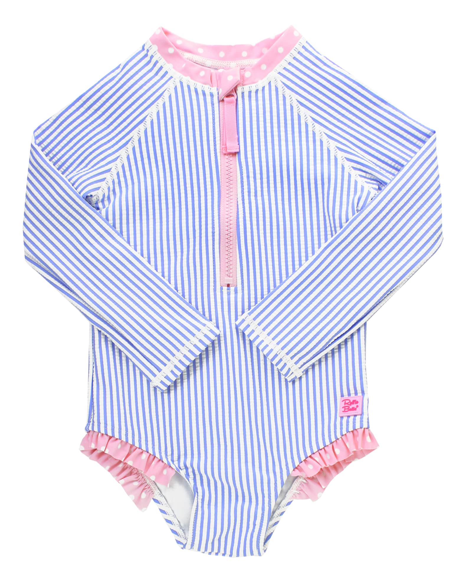 RuffleButts Girl's Striped One-Piece Rash Guard Swimsuit w/ Headband ...