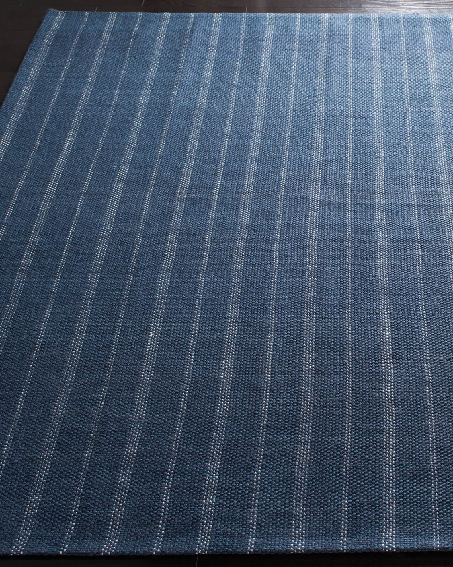 Miles Navy Stripe Flat Weave Rug | Neiman Marcus