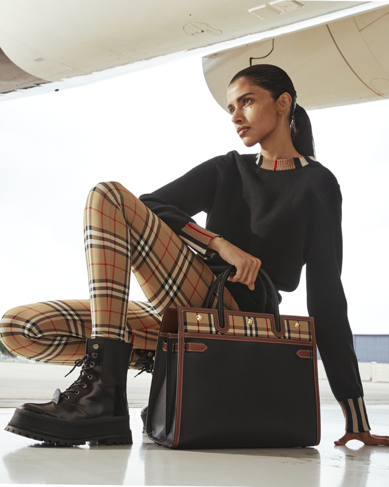 Burberry Mini Leather and Vintage Check Title Bag | Neiman Marcus