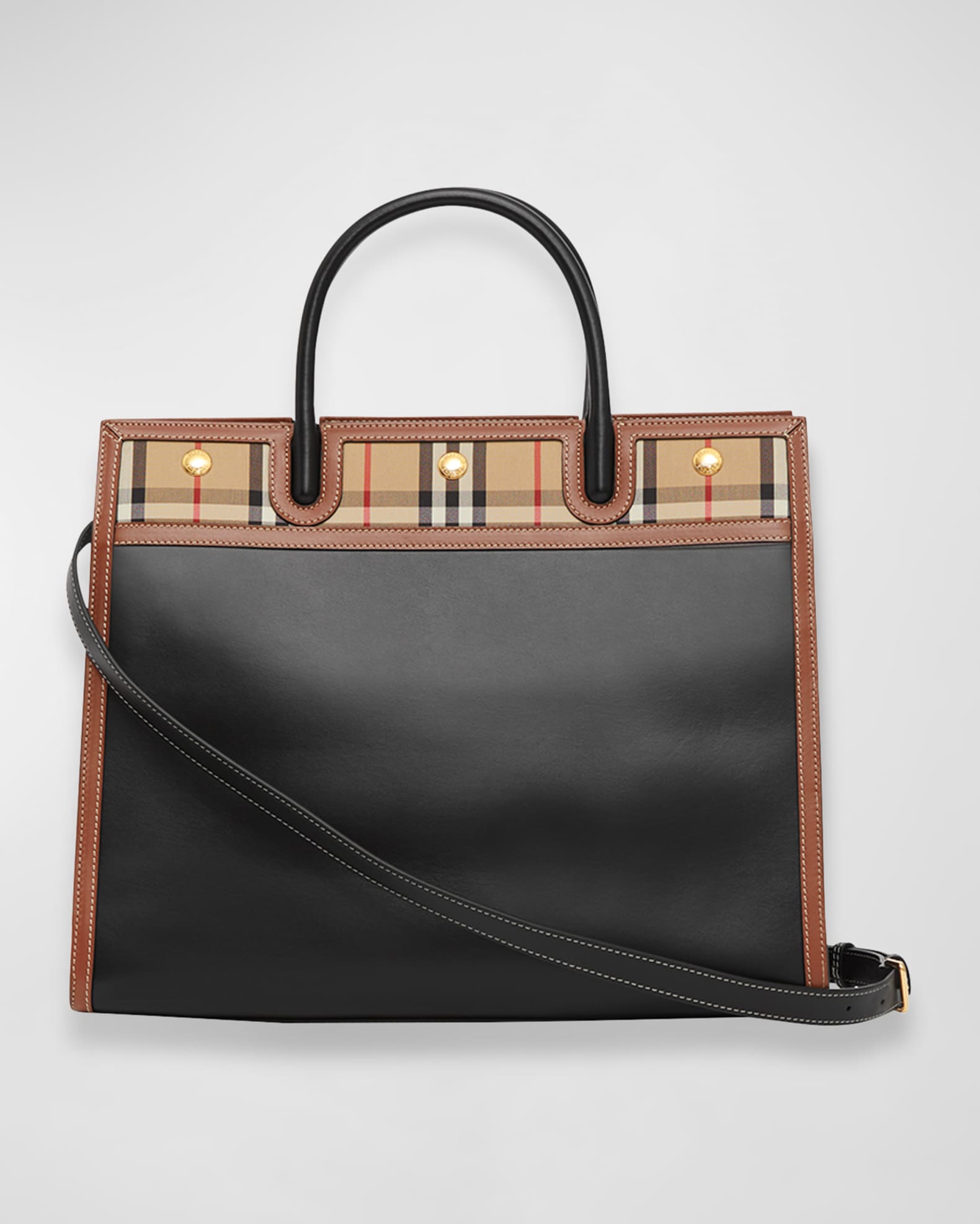 Burberry Mini Leather and Vintage Check Title Bag | Neiman Marcus