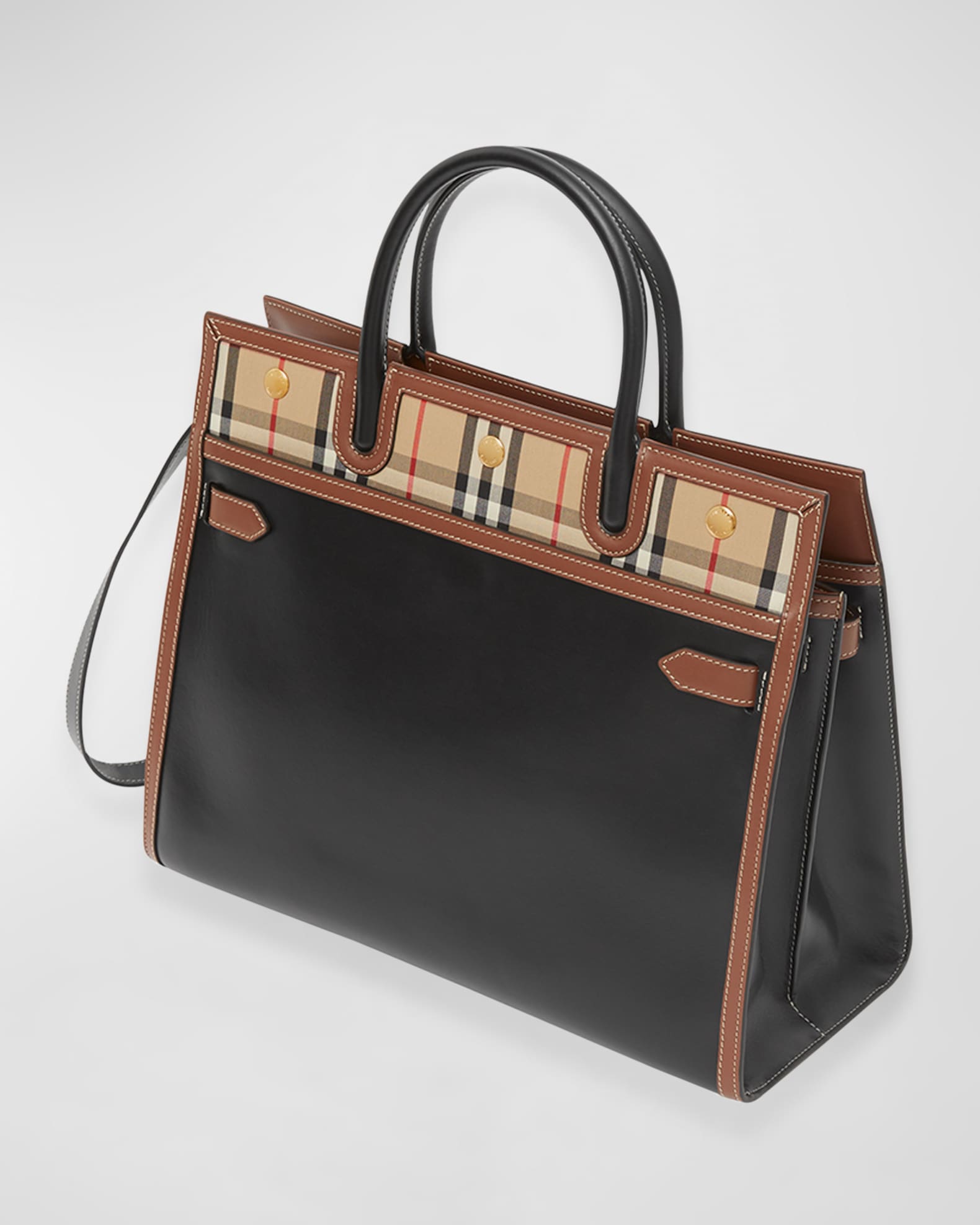 Burberry Mini Leather and Vintage Check Title Bag | Neiman Marcus