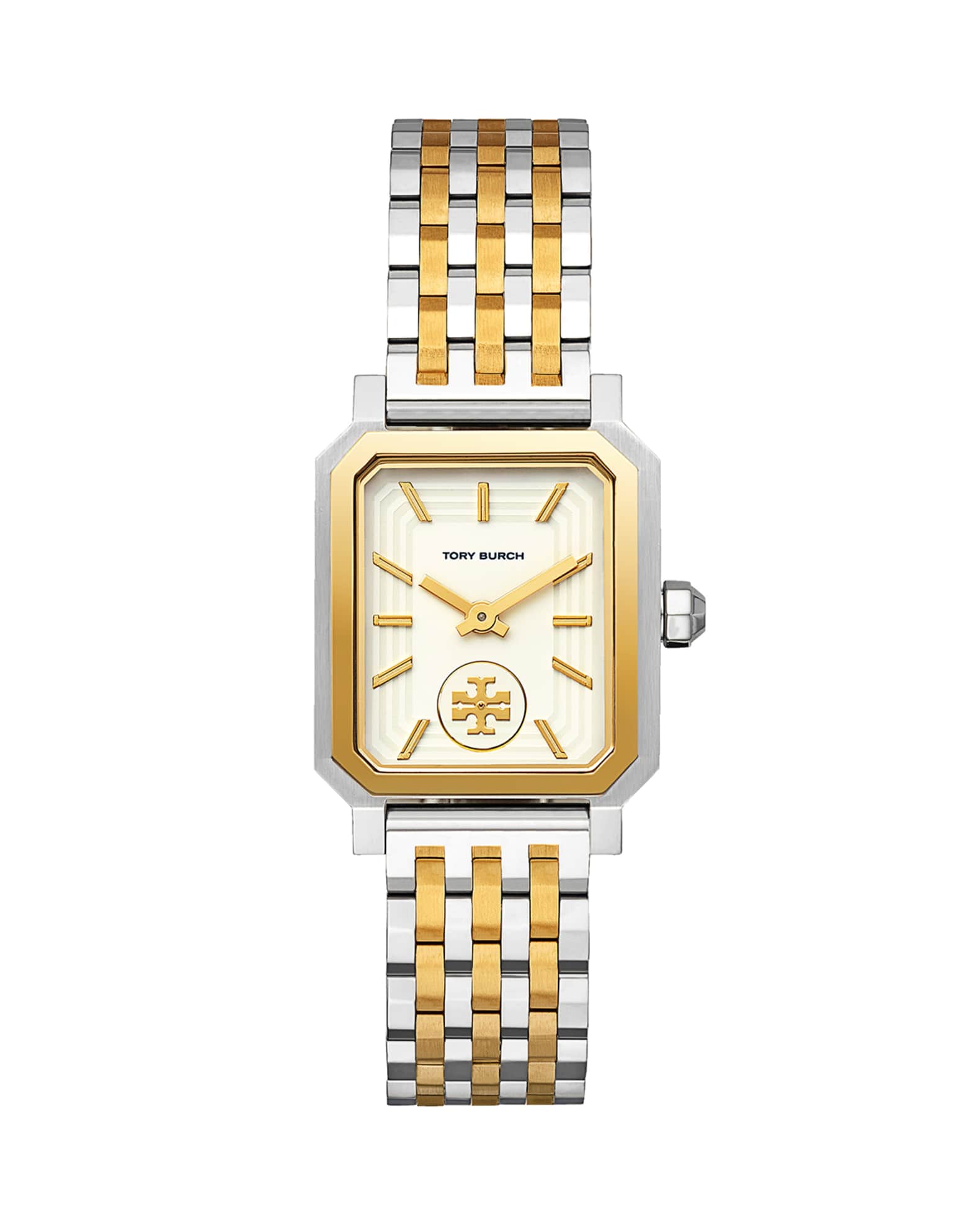 Tory Burch 27mm Robinson Bracelet Watch w/ Moving Logo, Gold/Silver ...