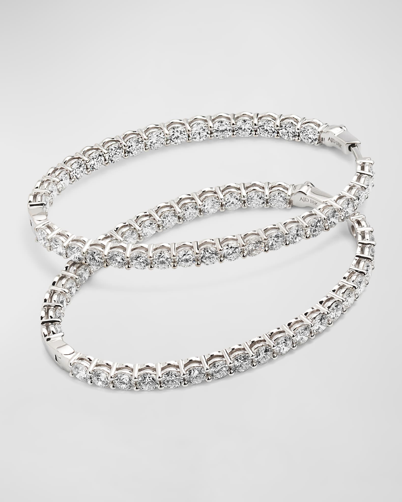 Neiman Marcus Diamonds 18K White Gold Oval 2" Diamond Hoop Earrings, 10 ...