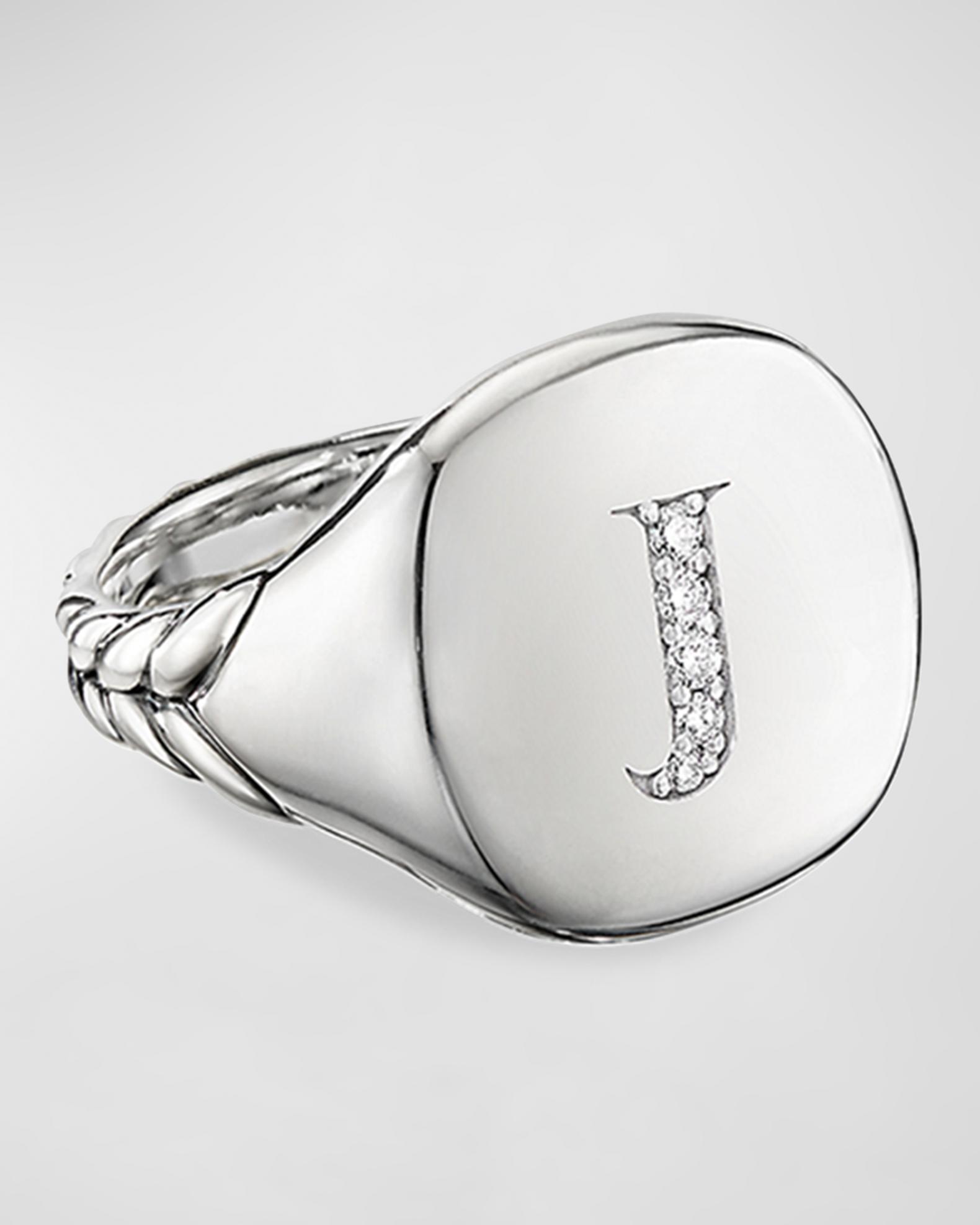 David Yurman DY Initial Pinky Ring in Sterling Silver with Diamonds ...
