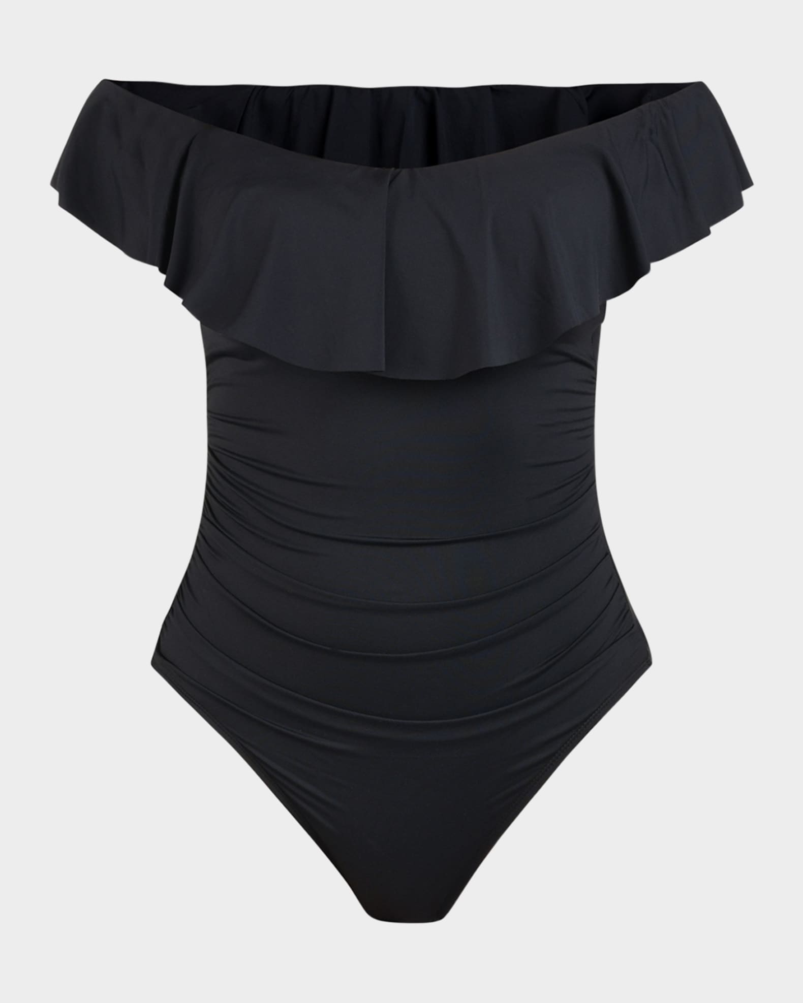 La Blanca Off-Shoulder Ruffle Lace-Up One-Piece Swimsuit | Neiman Marcus