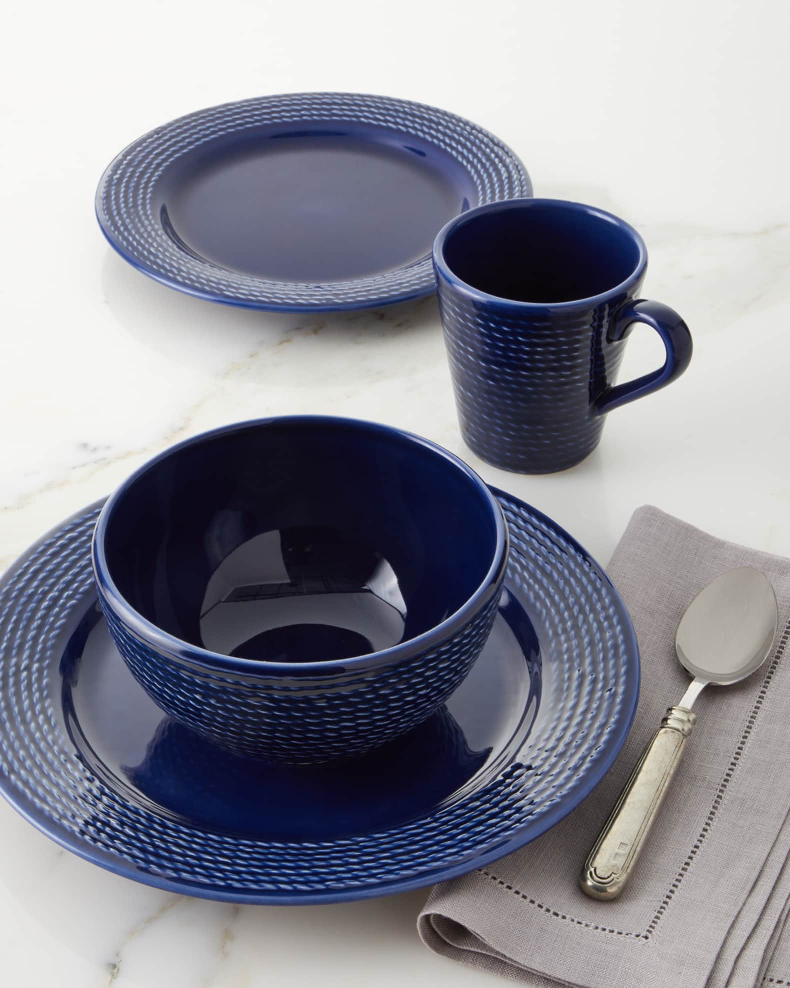 Neiman Marcus 16-Piece Cobalt Rope Dinnerware Set | Neiman Marcus