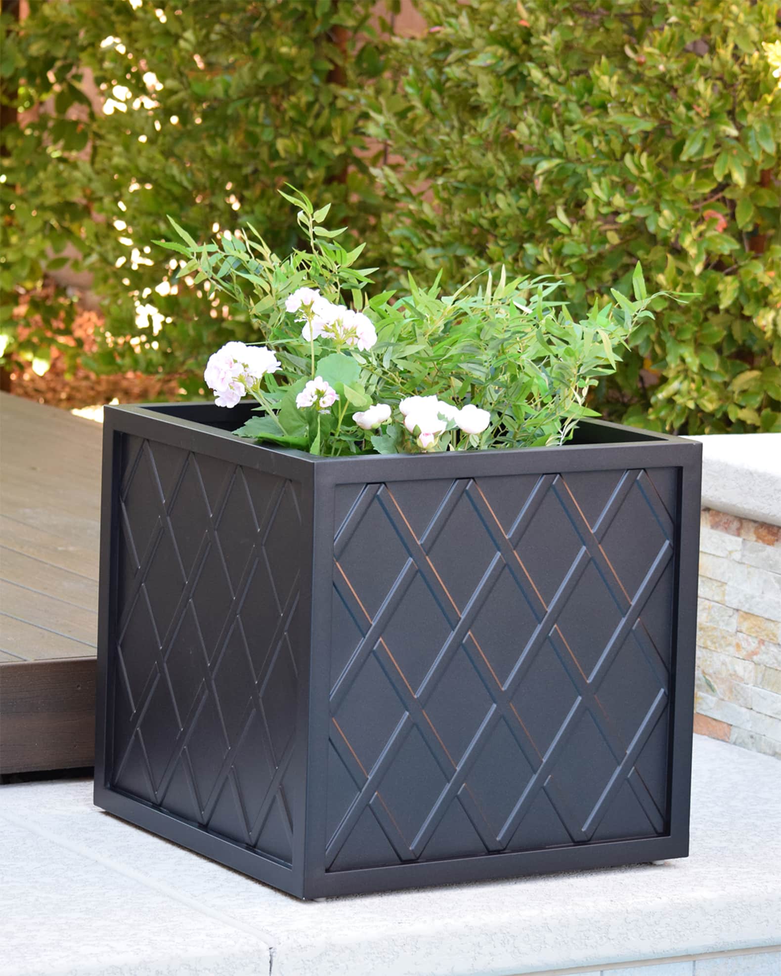 Hanamint Lattice Outdoor 24" Large Square Planter Box | Neiman Marcus