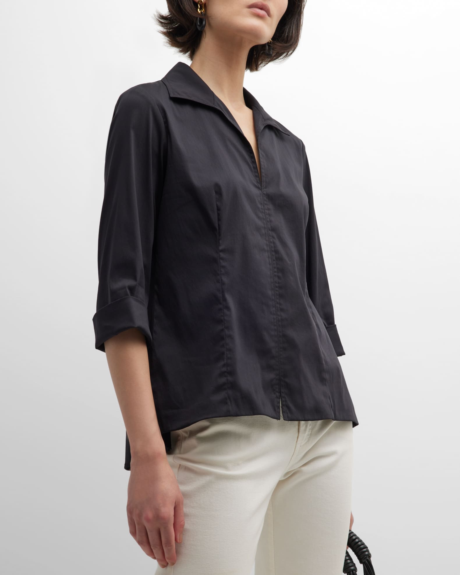 Finley 3/4-Sleeve Stretch Cotton Swing Shirt | Neiman Marcus