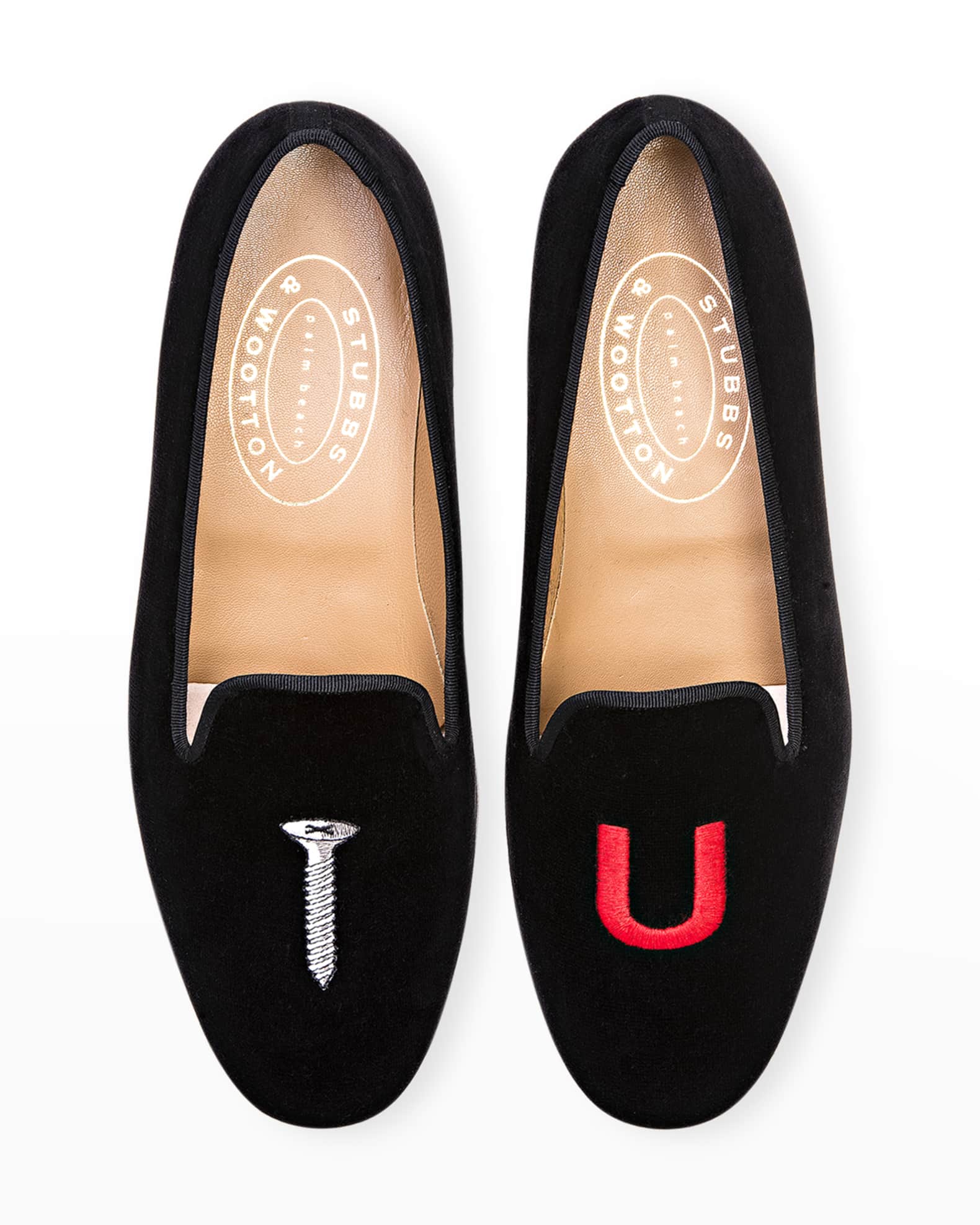 Stubbs and Wootton Men's College Embroidered Velvet Slippers | Neiman ...