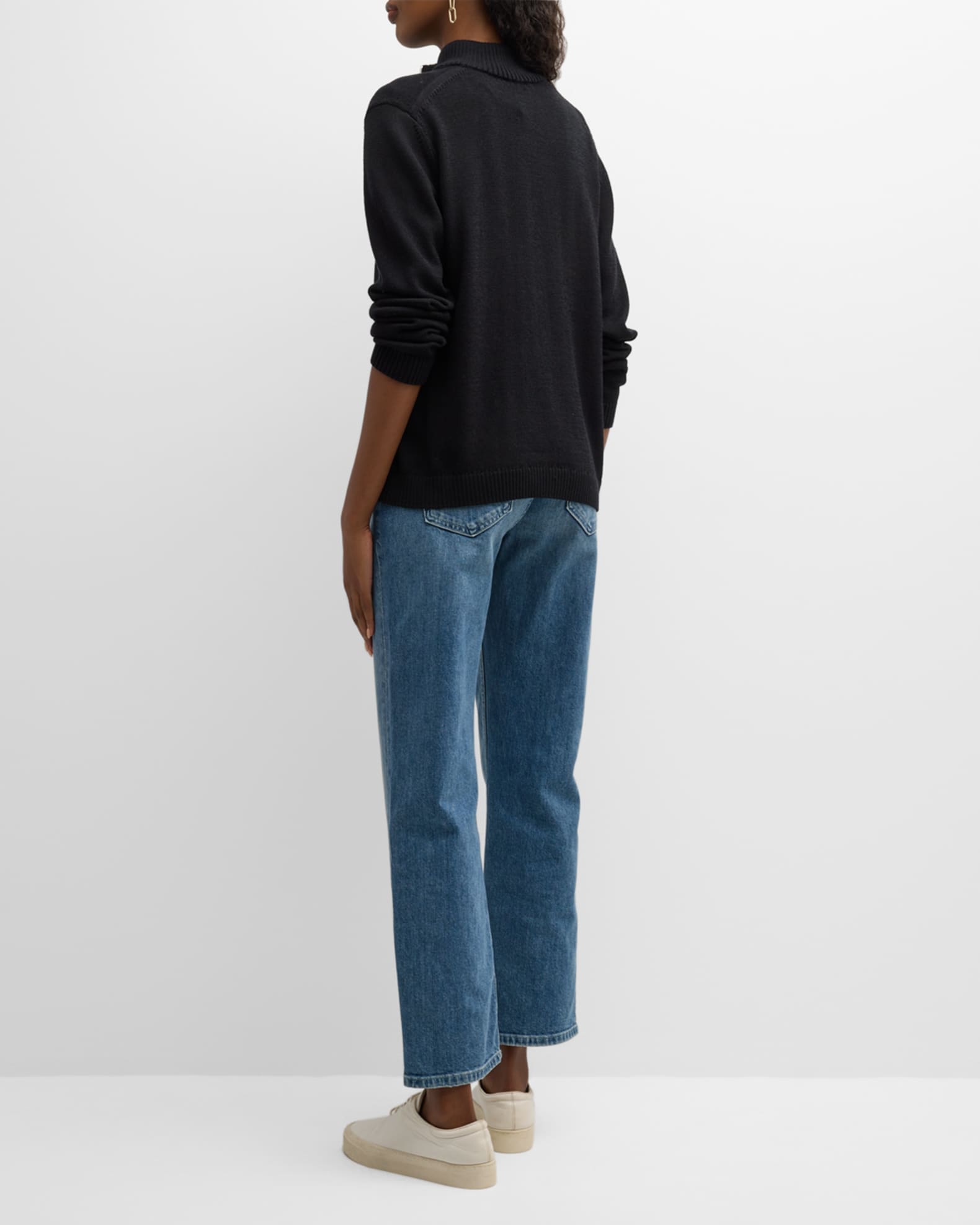 Cotton-Silk Tape Fitted Bomber Sweater | Neiman Marcus