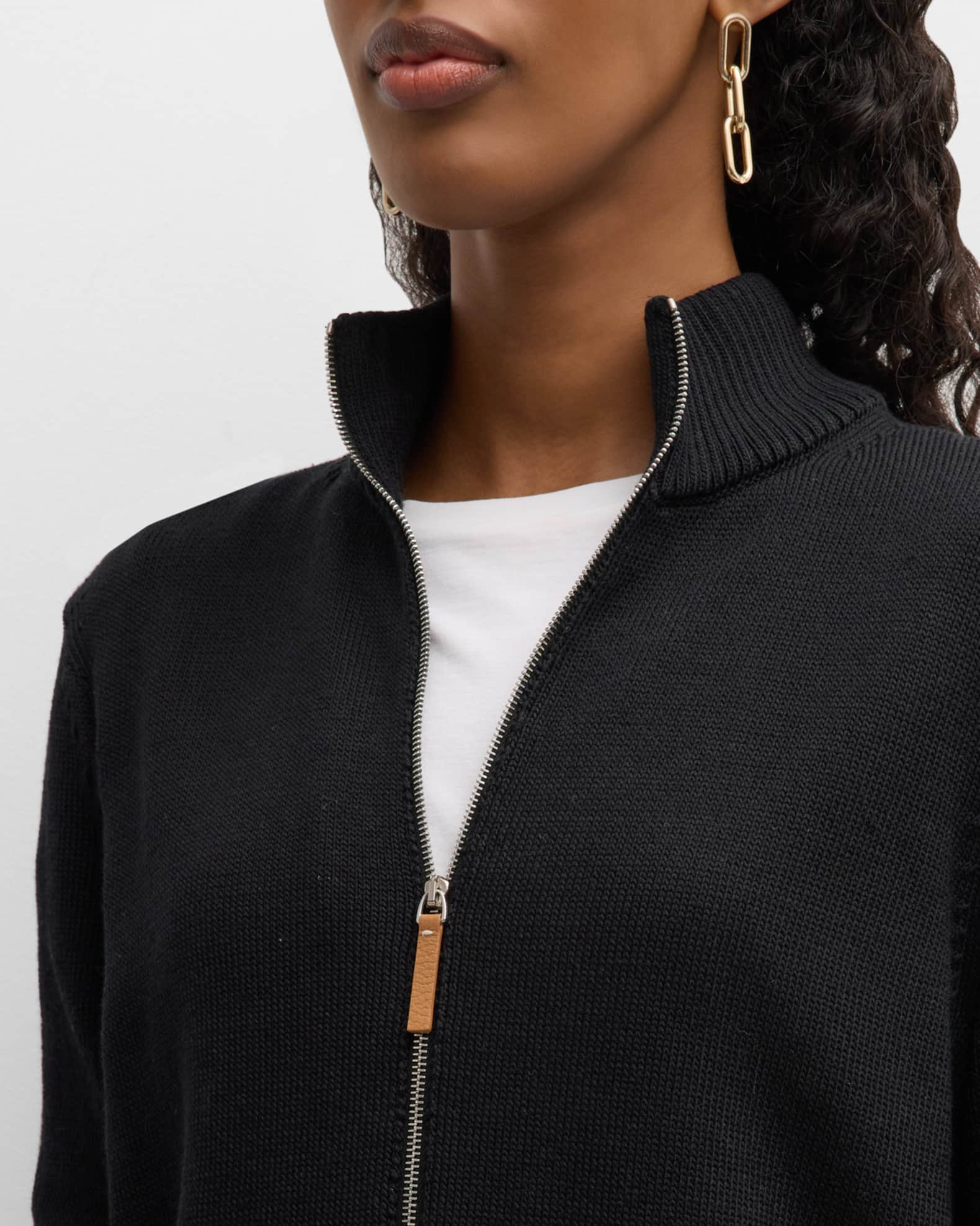 Cotton-Silk Tape Fitted Bomber Sweater | Neiman Marcus