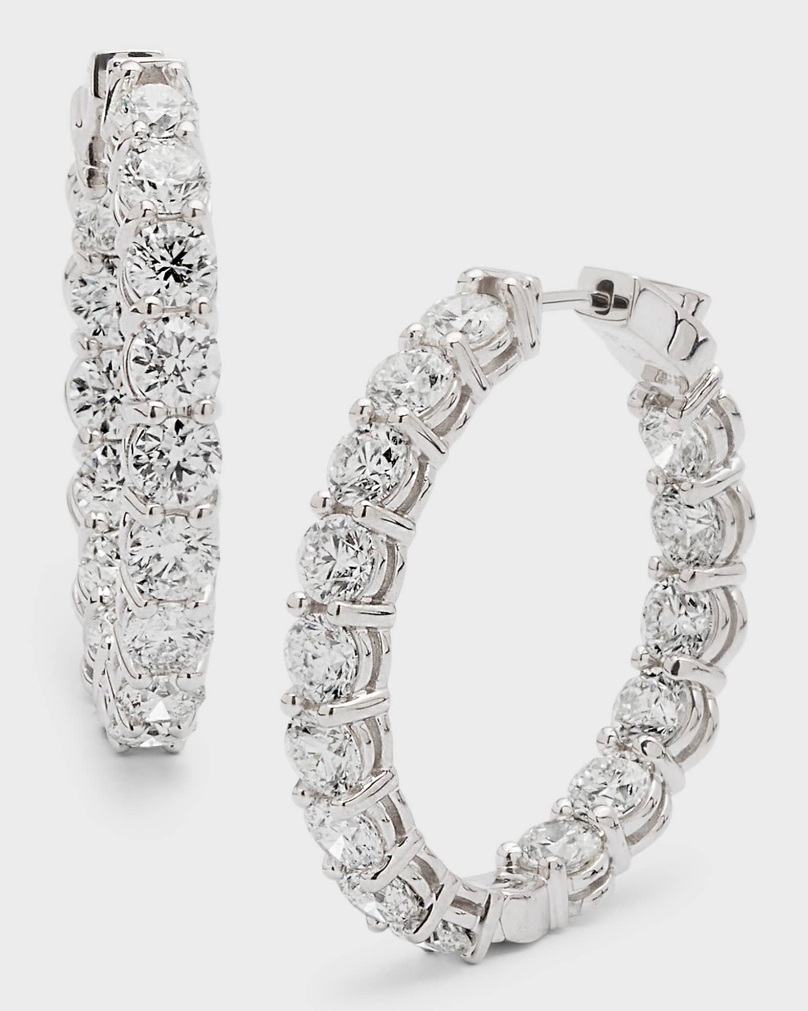 Neiman Marcus Diamonds 18K White Gold Diamond Hoop Earrings, 9.60tcw, 1 ...