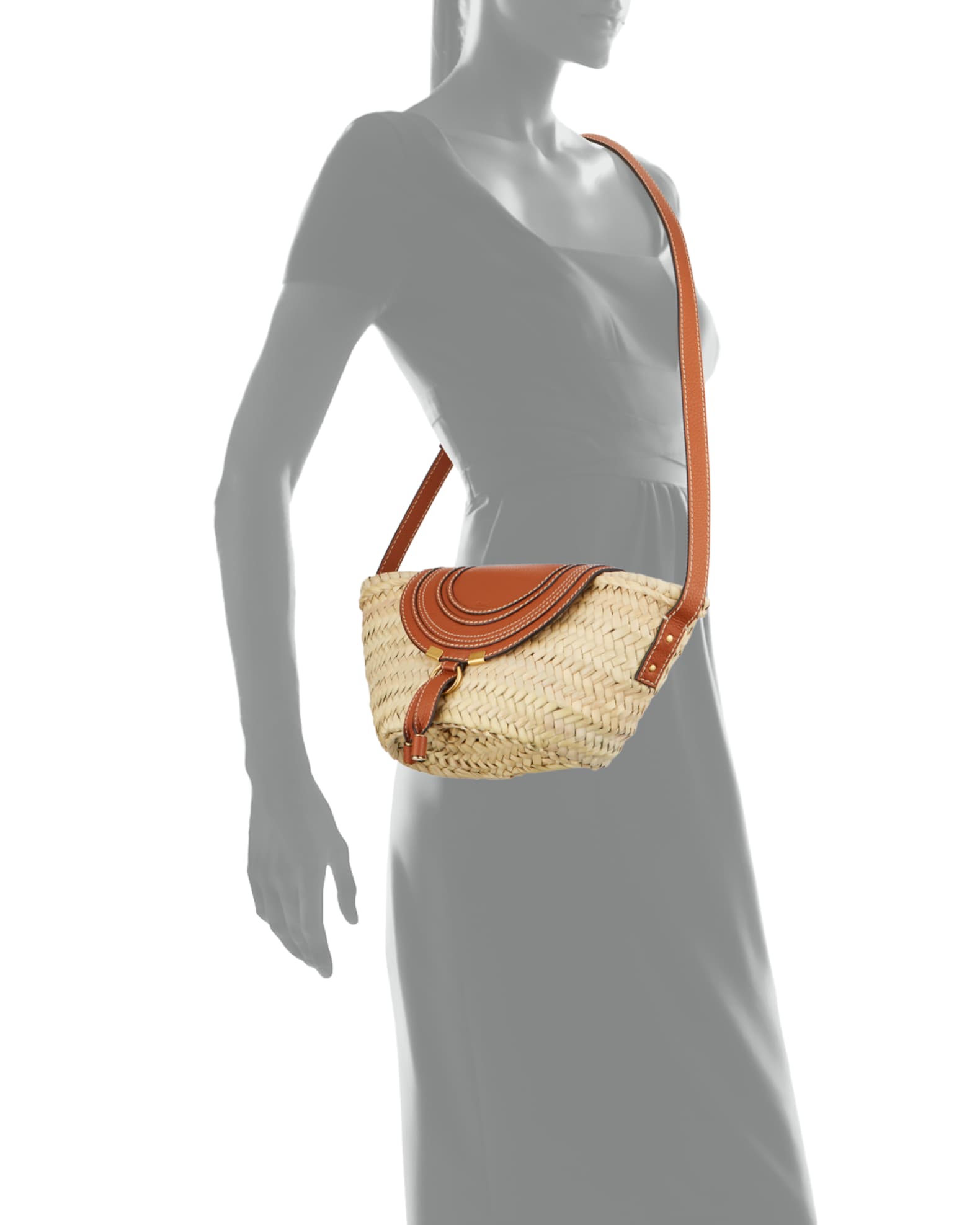 Chloe Marcie Small Raffia Crossbody Basket Bag | Neiman Marcus