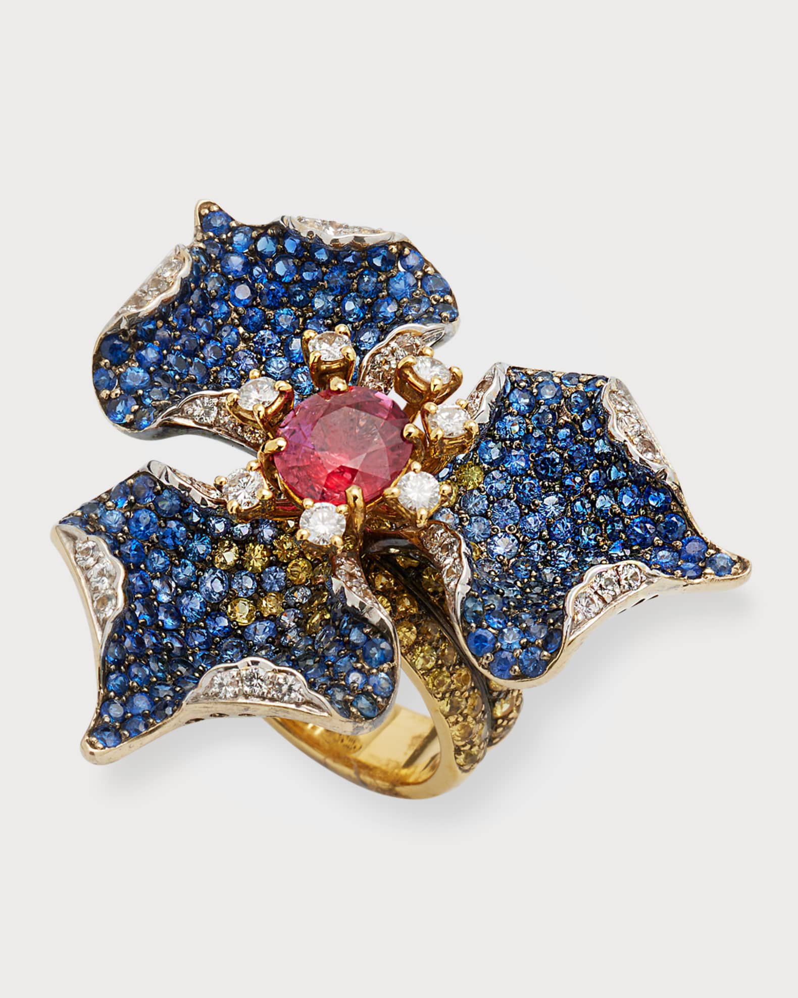 Alexander Laut 18K Ruby, Sapphire and Diamond Statement Ring, Size 7.25 ...