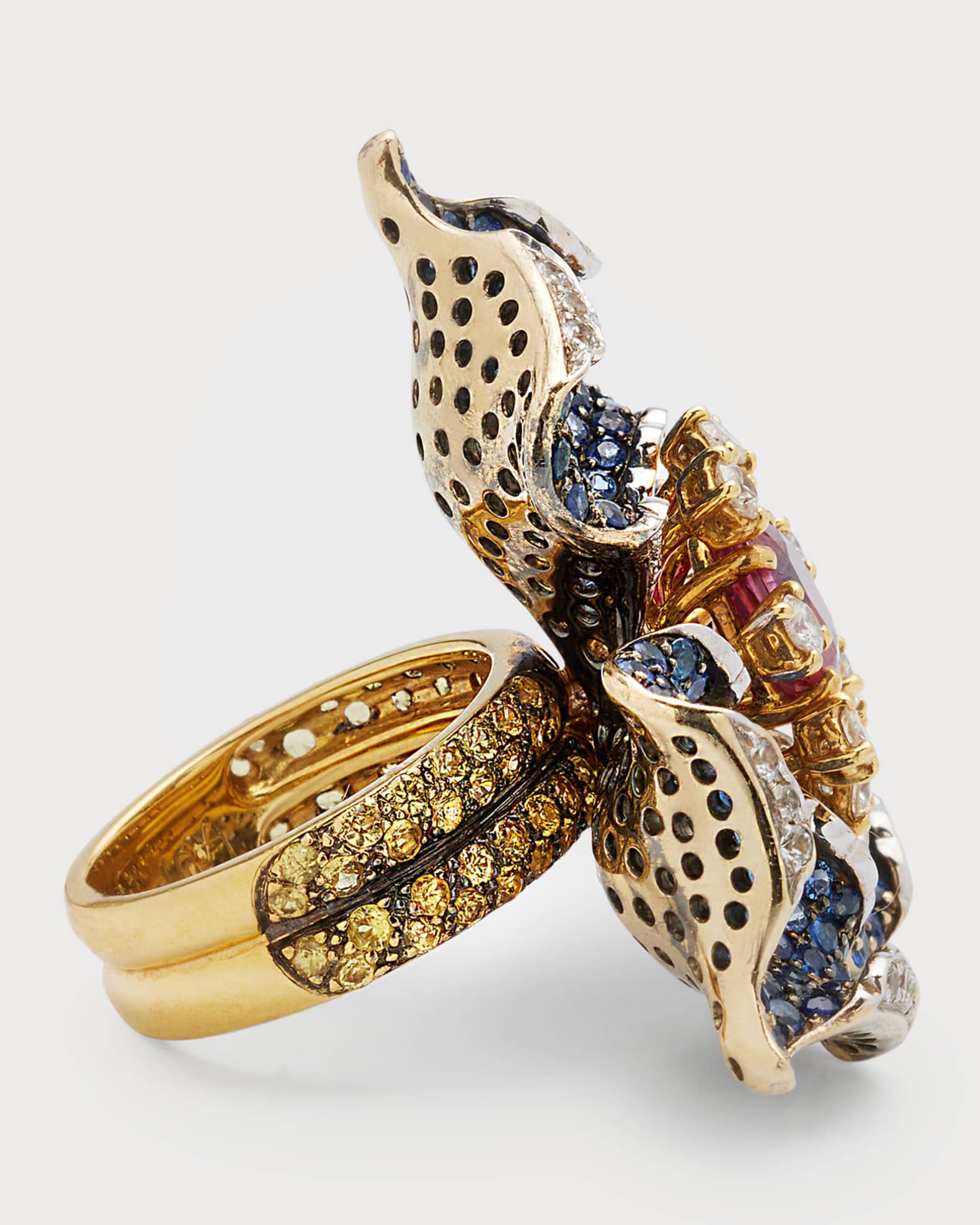 Alexander Laut 18K Ruby, Sapphire and Diamond Statement Ring, Size 7.25 ...