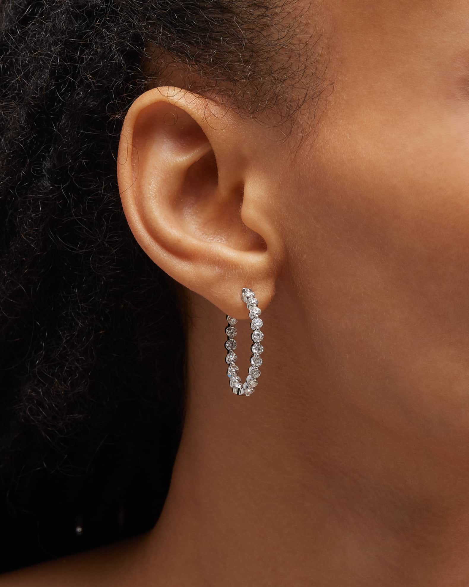 18k White Gold Diamond Hoop Earrings | Neiman Marcus
