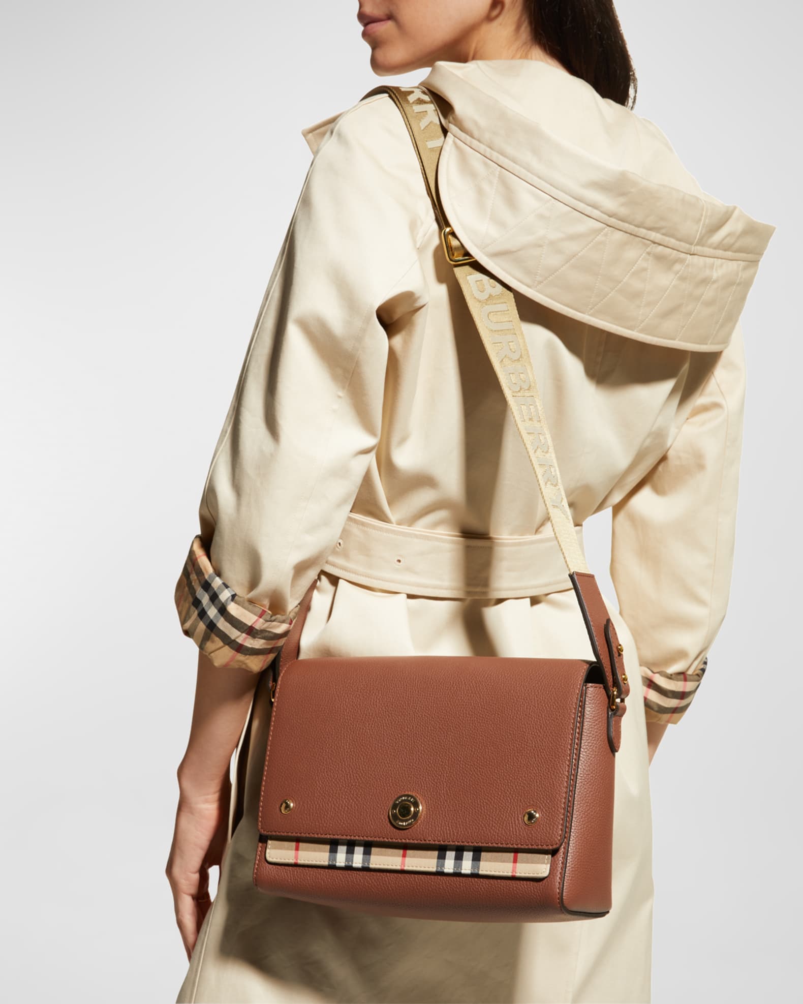 Burberry Note Medium Vintage Check & Leather Crossbody Bag with Logo ...