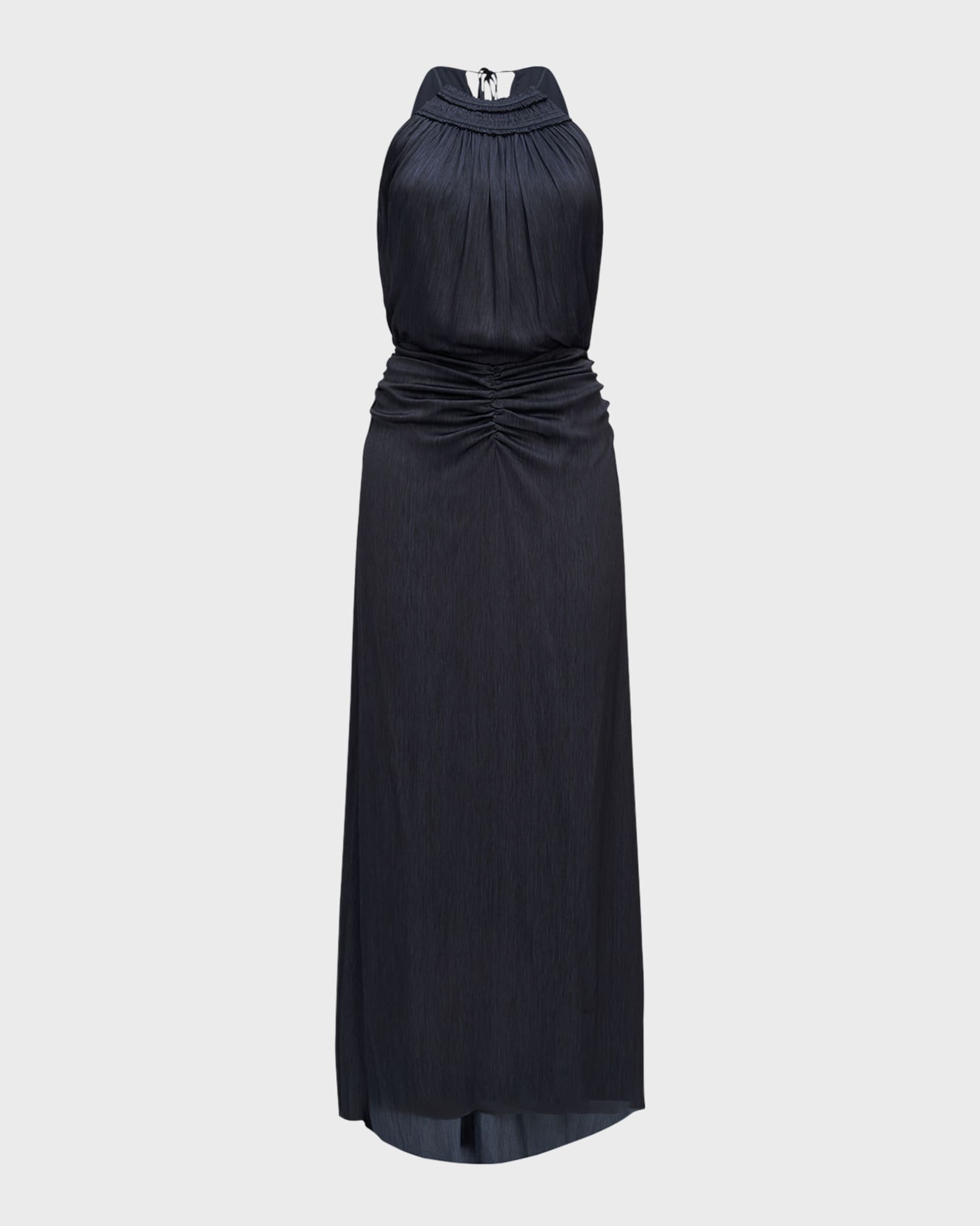 Halston High-Low Slub Micro Satin Halter Gown | Neiman Marcus