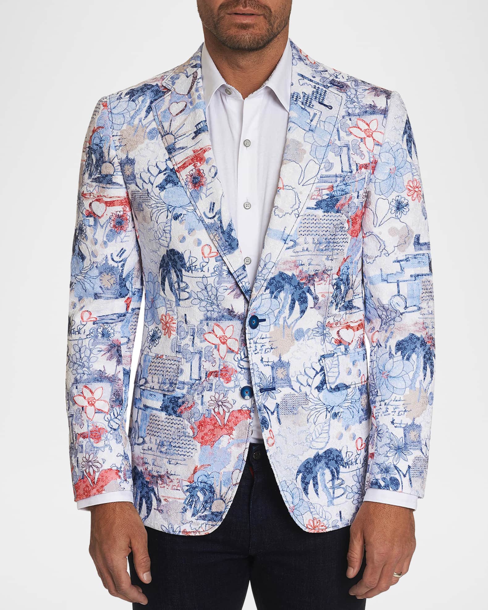 Robert Graham Men's Ascari Floral-Print Two-Button Jacket | Neiman Marcus