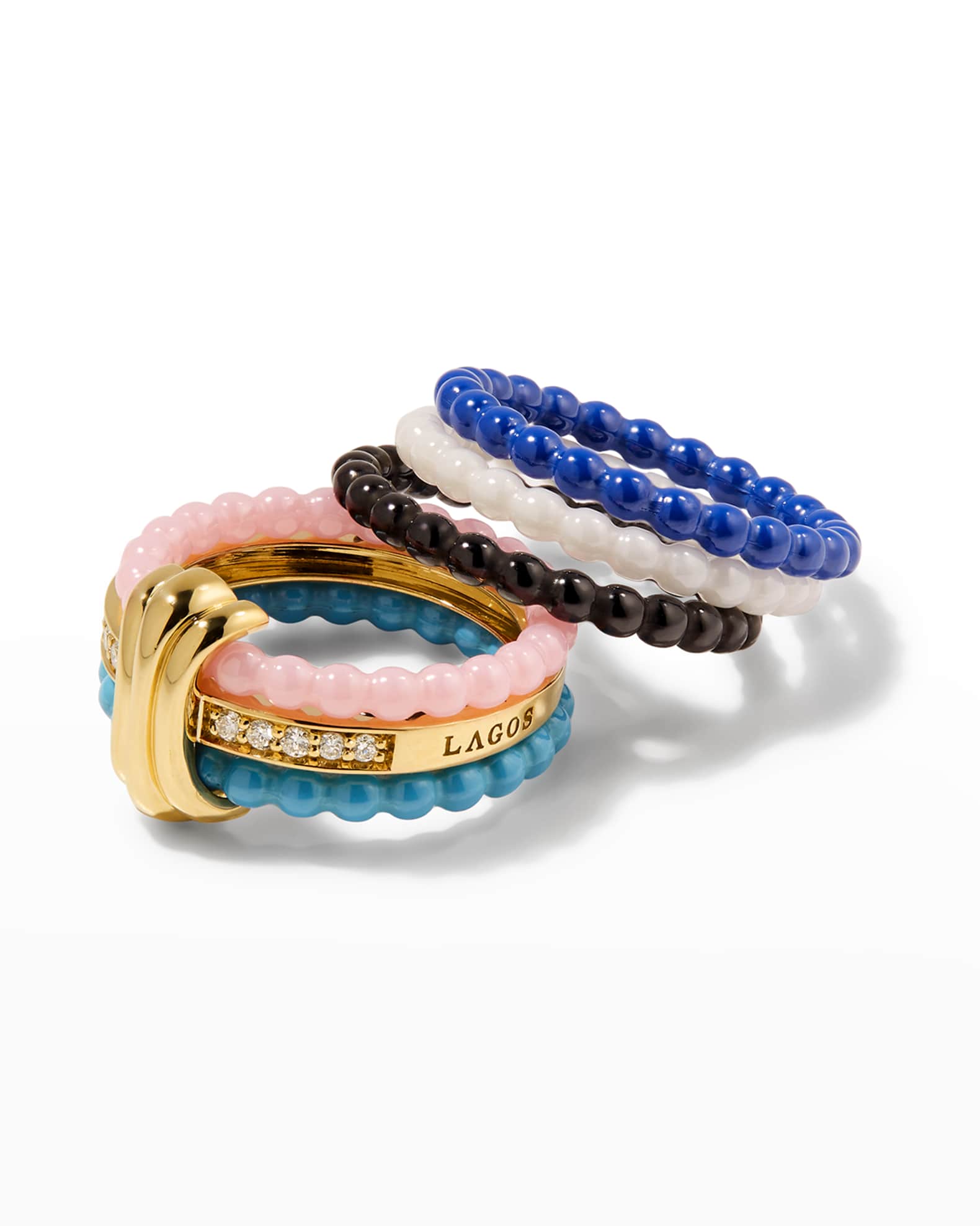 LAGOS Color Switch 18k Gold and Diamond Fluted Center Ceramic Ring Set ...
