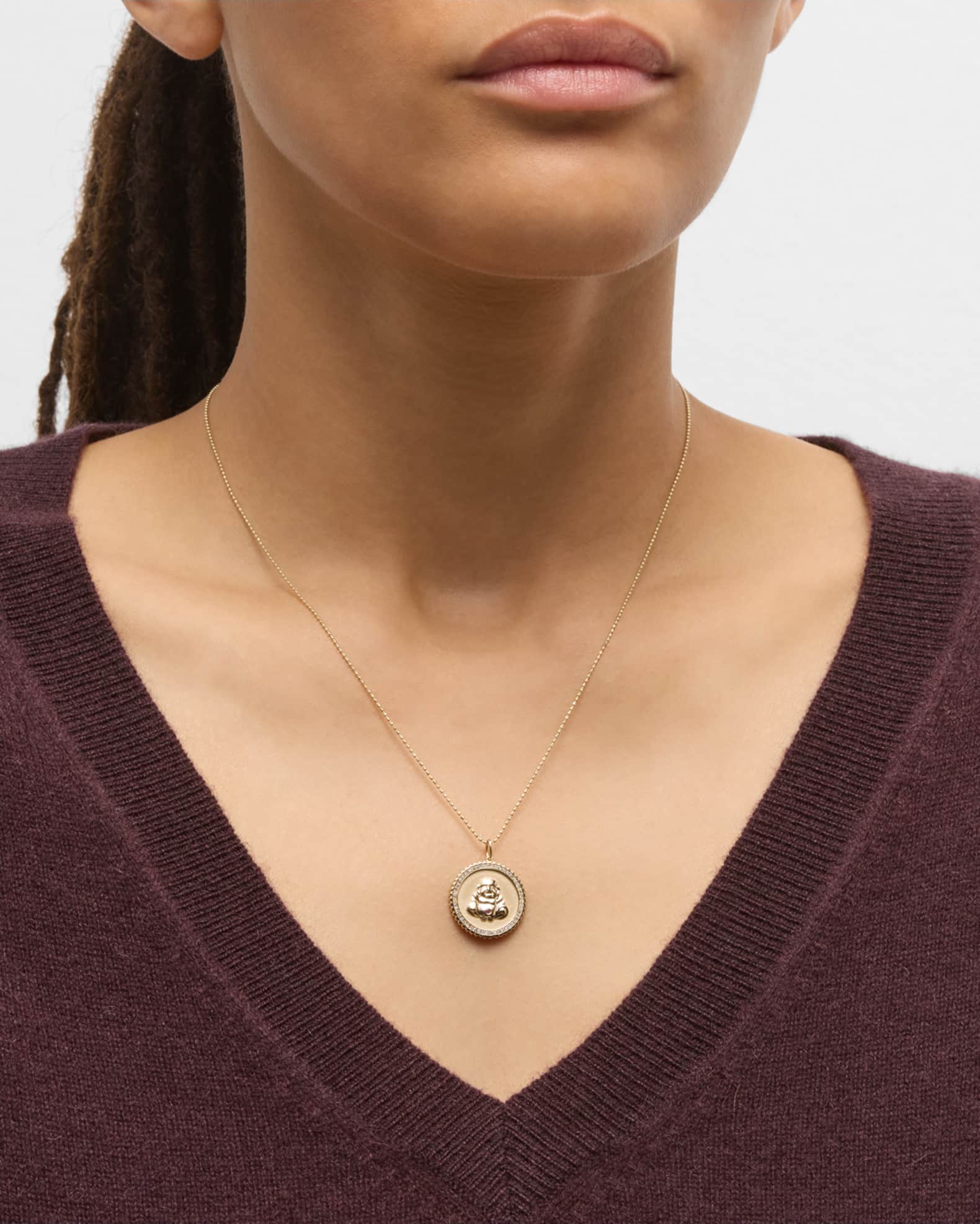 Sydney Evan 14k Buddha Coin Pendant Necklace with Diamonds | Neiman Marcus