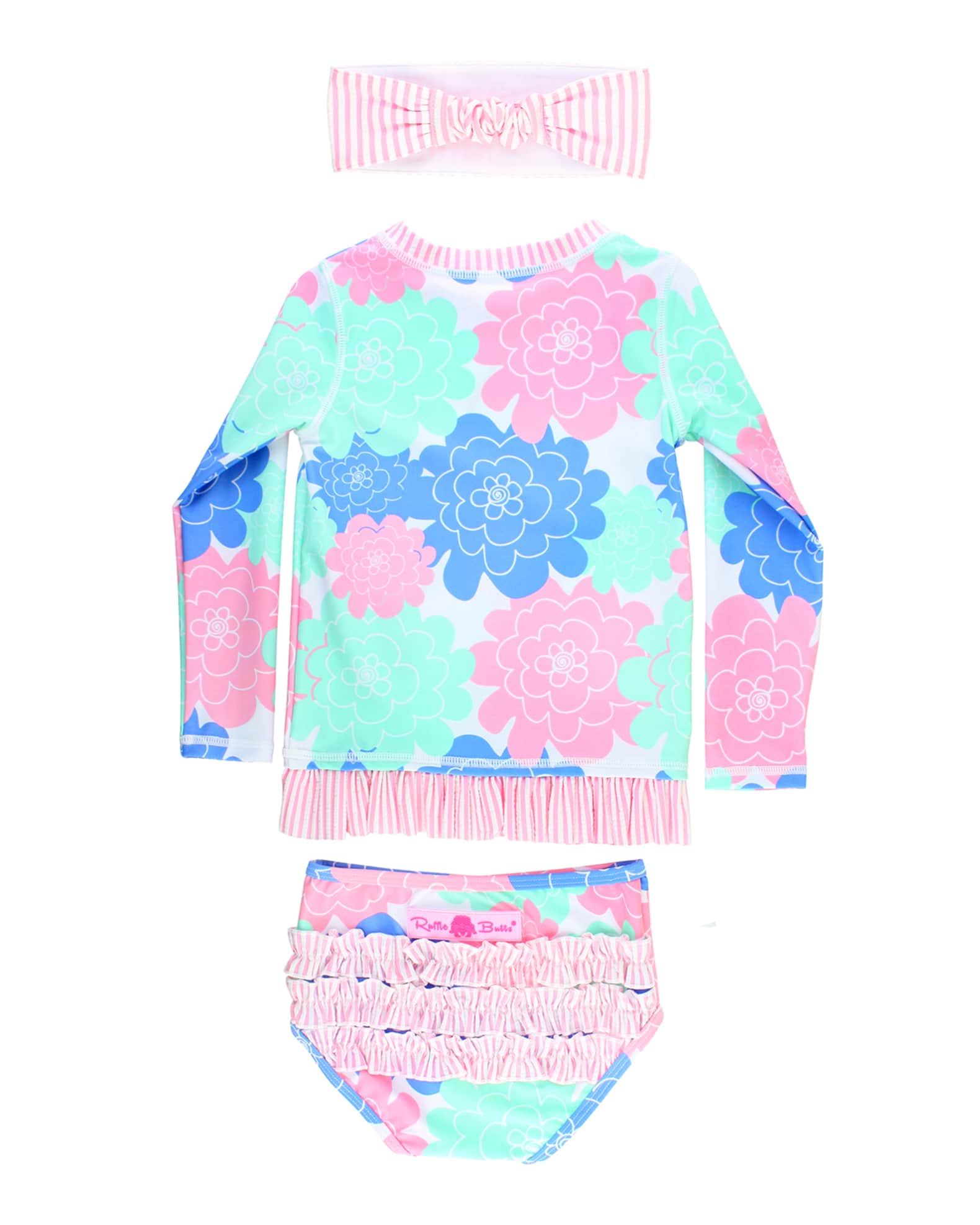RuffleButts Pastel Petals Long Sleeve Rash Guard Bikini w/ Headband ...