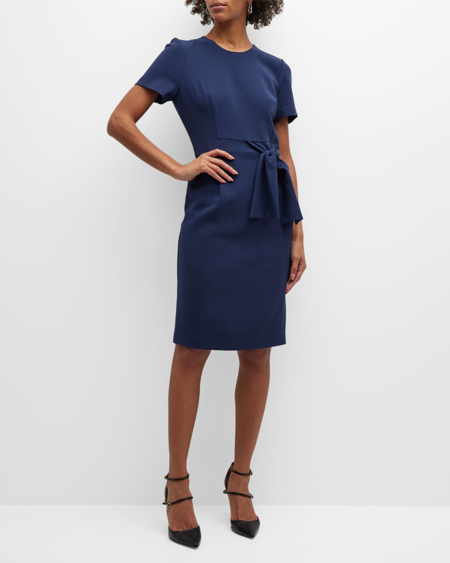 Black Halo Harbor Tie-Waist Sheath Dress | Neiman Marcus
