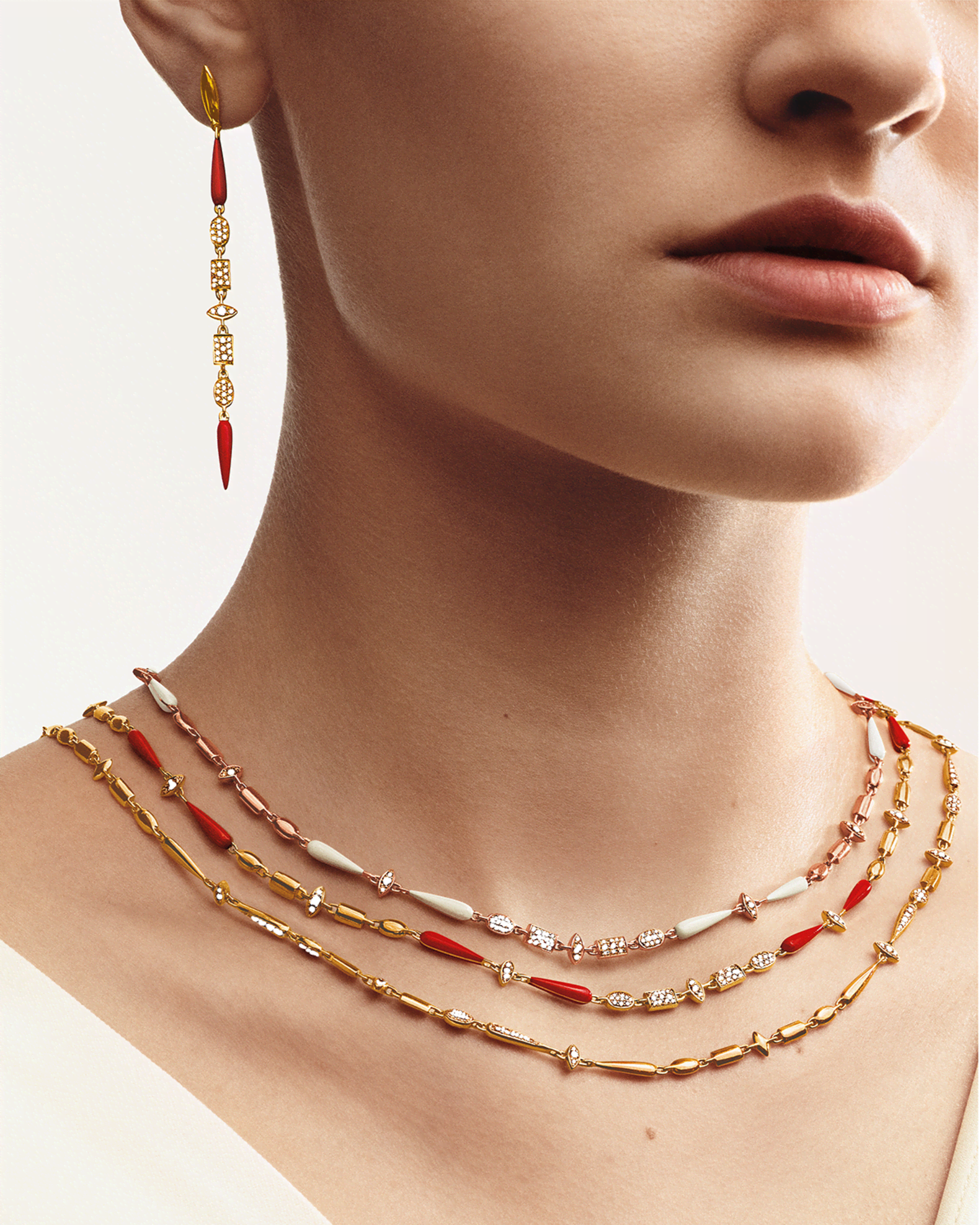 Etho Maria 18k Pink Gold Linear Brown Diamond and Red Ceramic Earrings ...