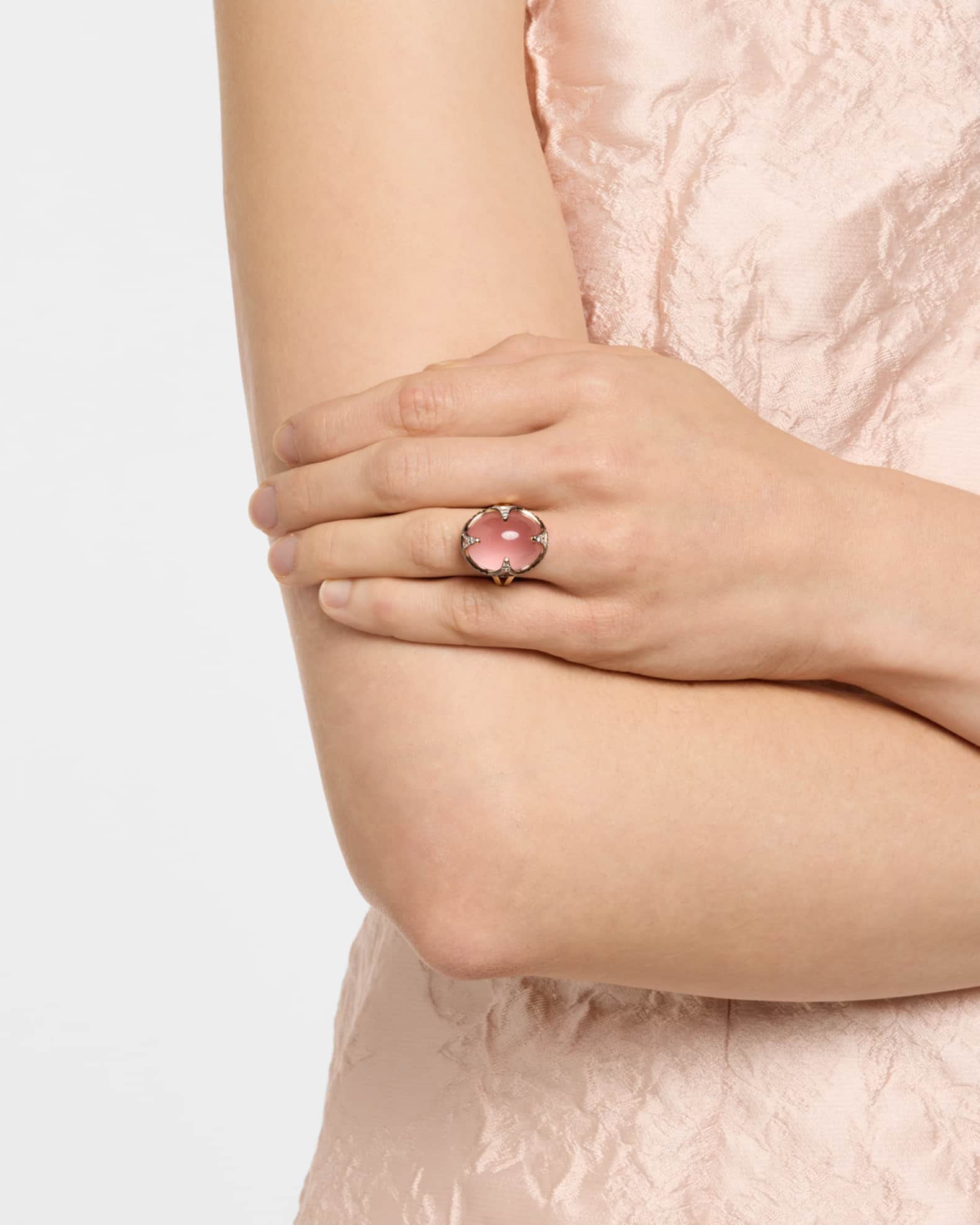 18K Rose Gold Diamond and Pink Quartz Statement Ring