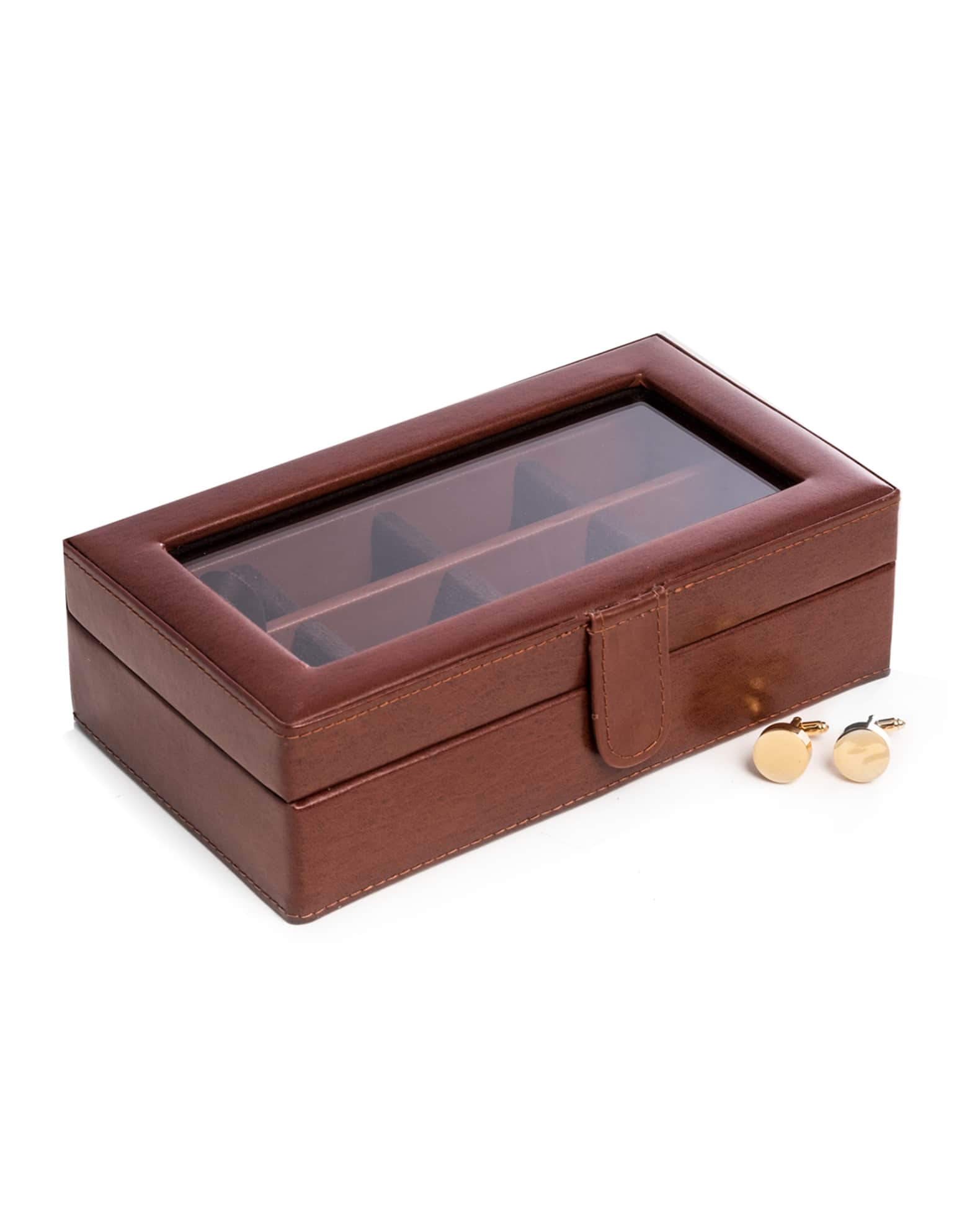 Bey-Berk Men's 12-Cufflink Leather Storage Box w/ Glass Top | Neiman Marcus