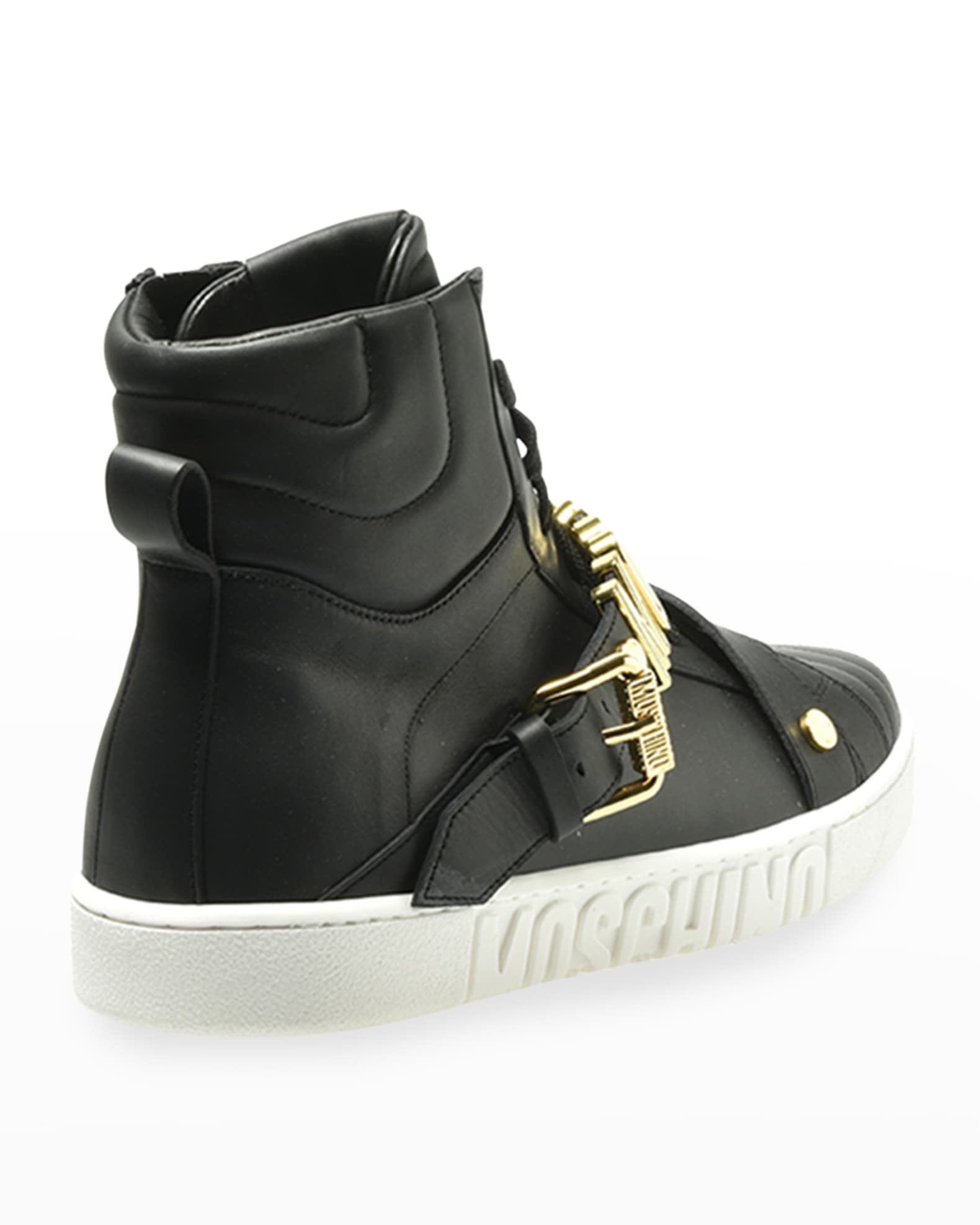 Moschino Men's Leather Logo-Strap High-Top Sneakers | Neiman Marcus