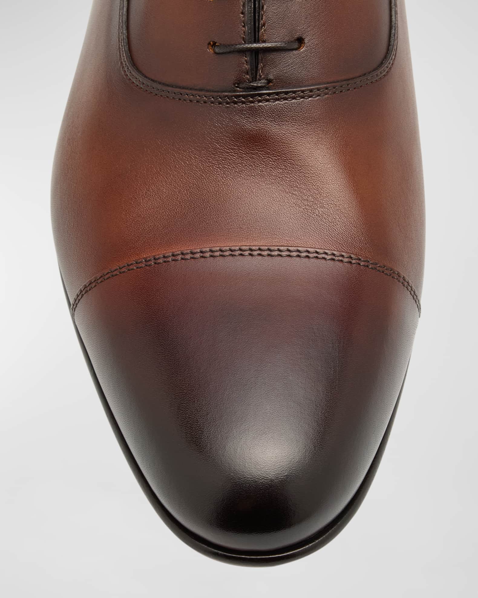 Santoni Men's Darian Calfskin Leather Oxfords | Neiman Marcus