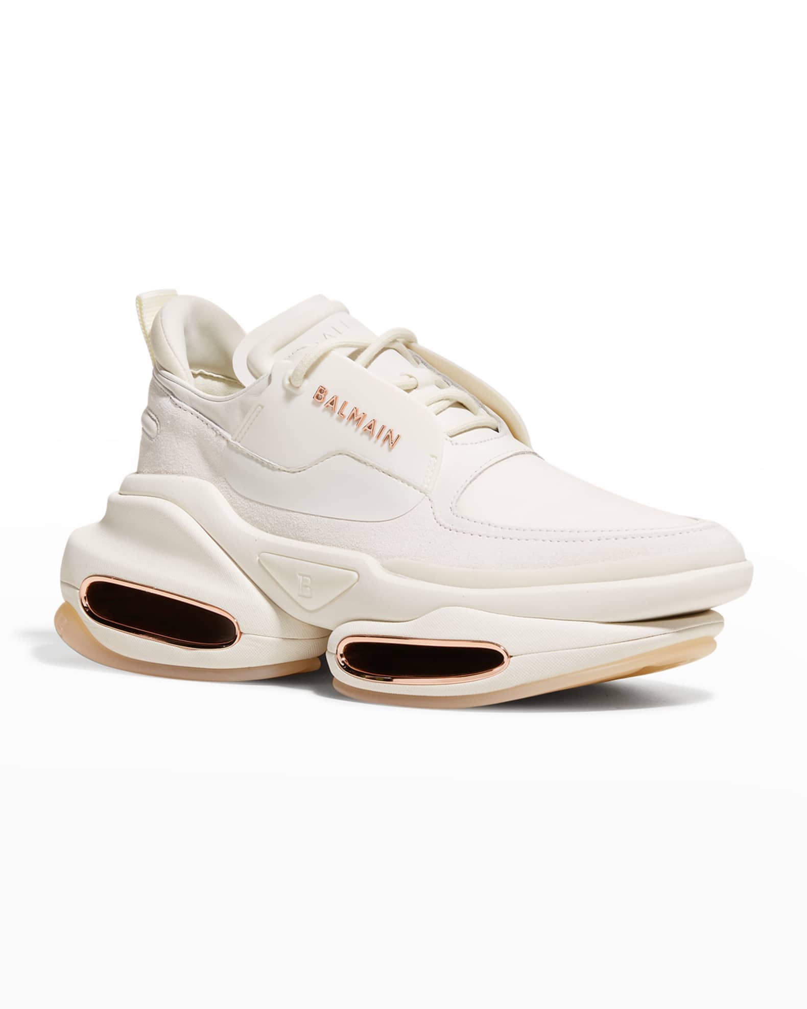 Balmain BBold Mixed Leather Fashion Sneakers | Neiman Marcus