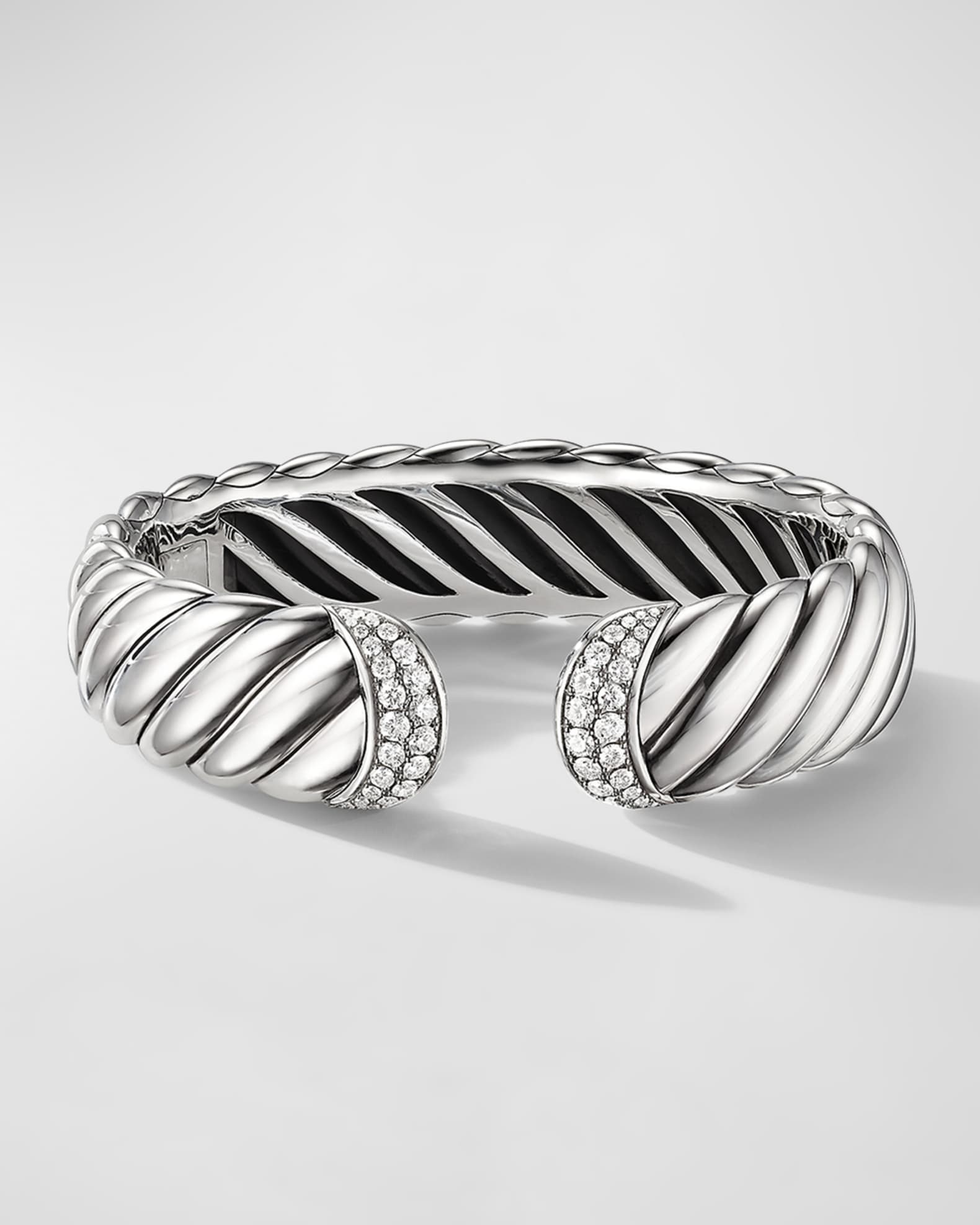 David Yurman Sculpted Cable Cuff Bracelet with Diamonds in Silver, 17mm ...