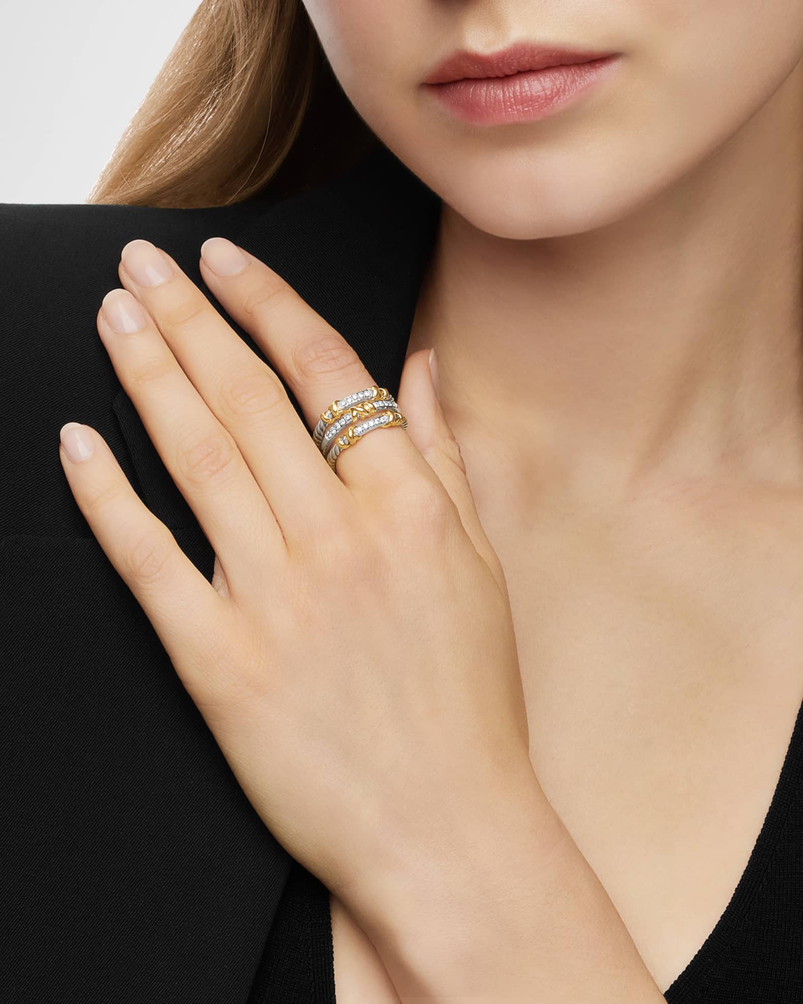 David Yurman Helena Ring with Diamonds and 18K Gold in Silver, 12mm ...
