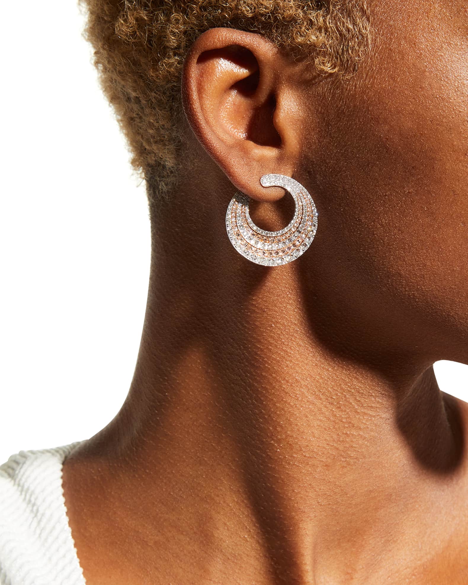 64 Facets 18k White Gold and Rose Gold Front-Facing Diamond Earrings ...