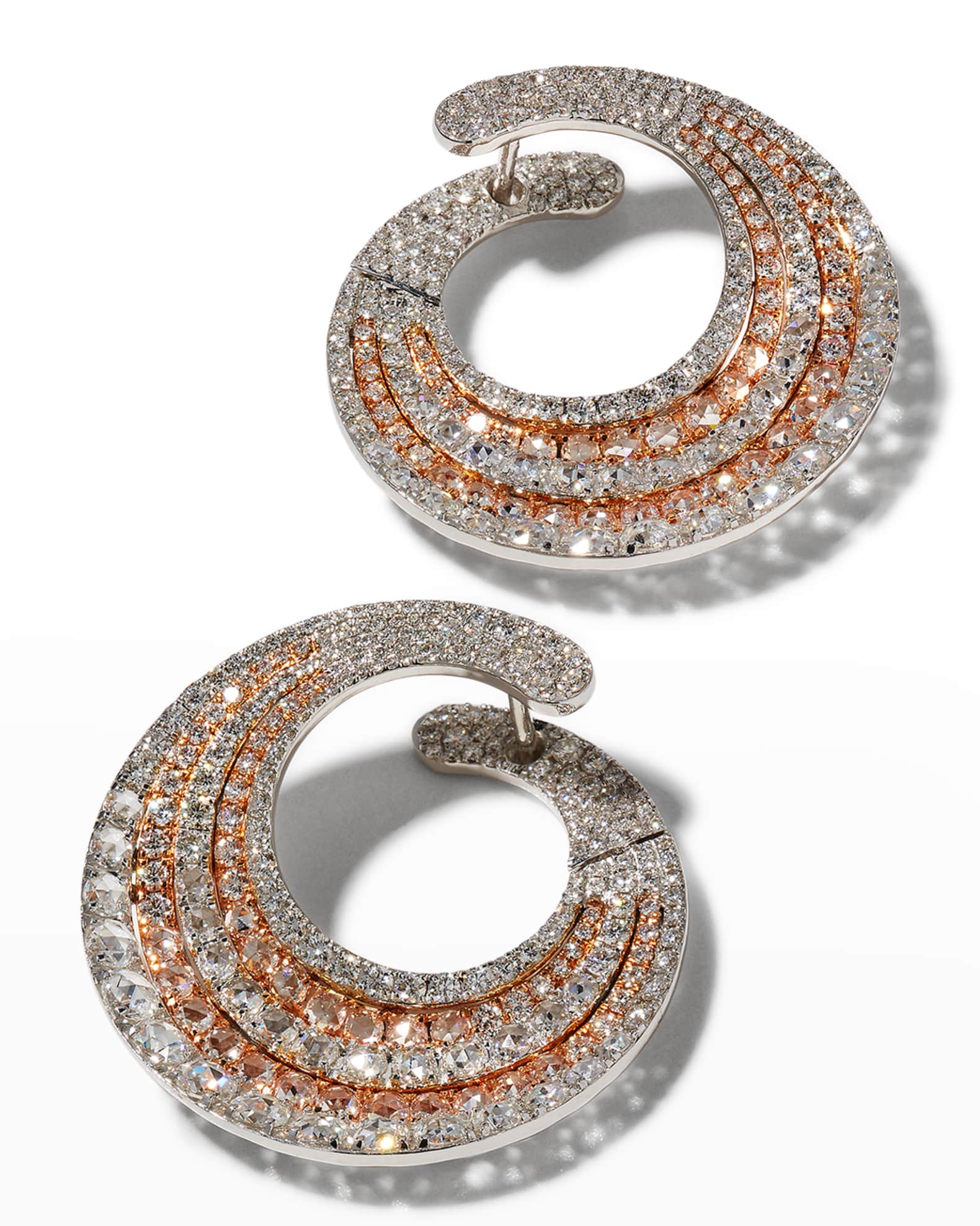 64 Facets 18k White Gold and Rose Gold Front-Facing Diamond Earrings ...