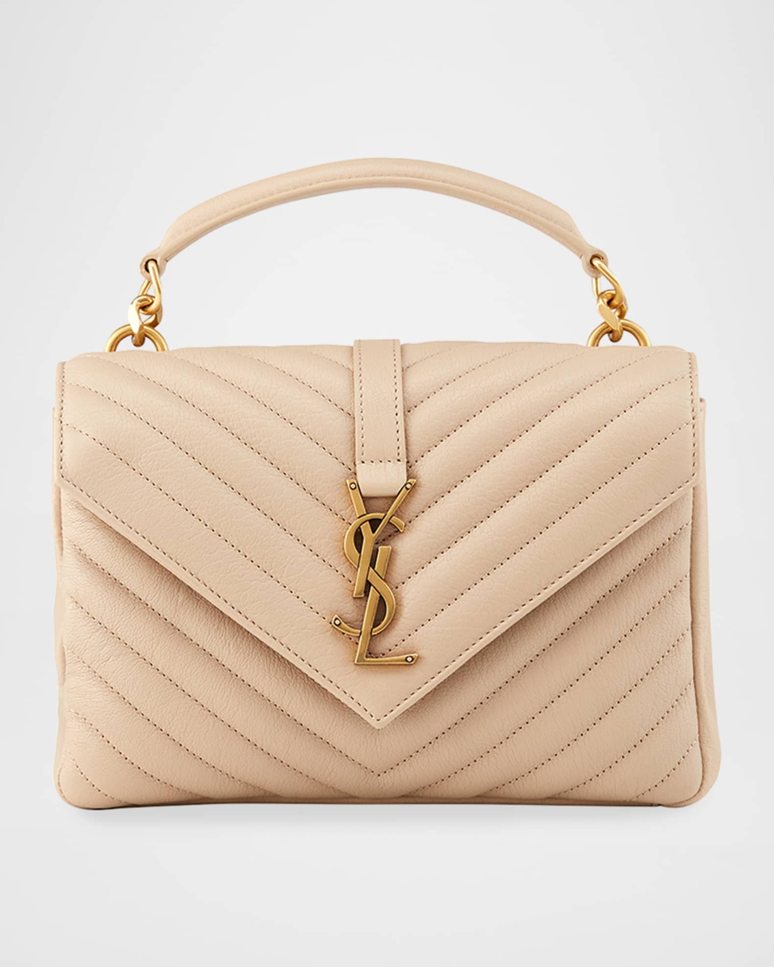 Saint Laurent College Medium Flap YSL Shoulder Bag in Quilted Leather | Neiman Marcus