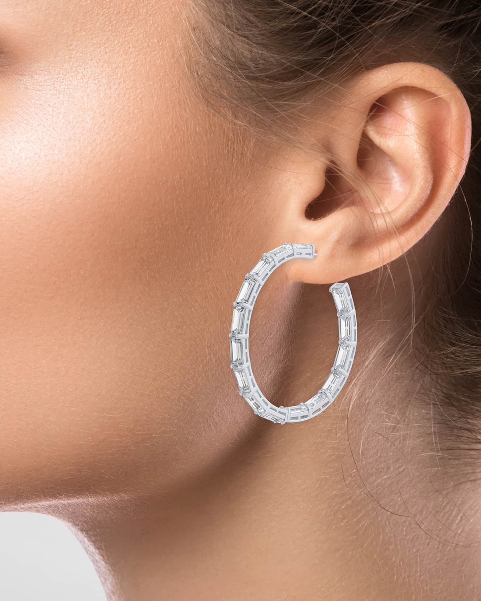 Golconda by Kenneth Jay Lane Inside-Out Cubic Zirconia Baguette Hoop Earrings, 2"L | Neiman Marcus