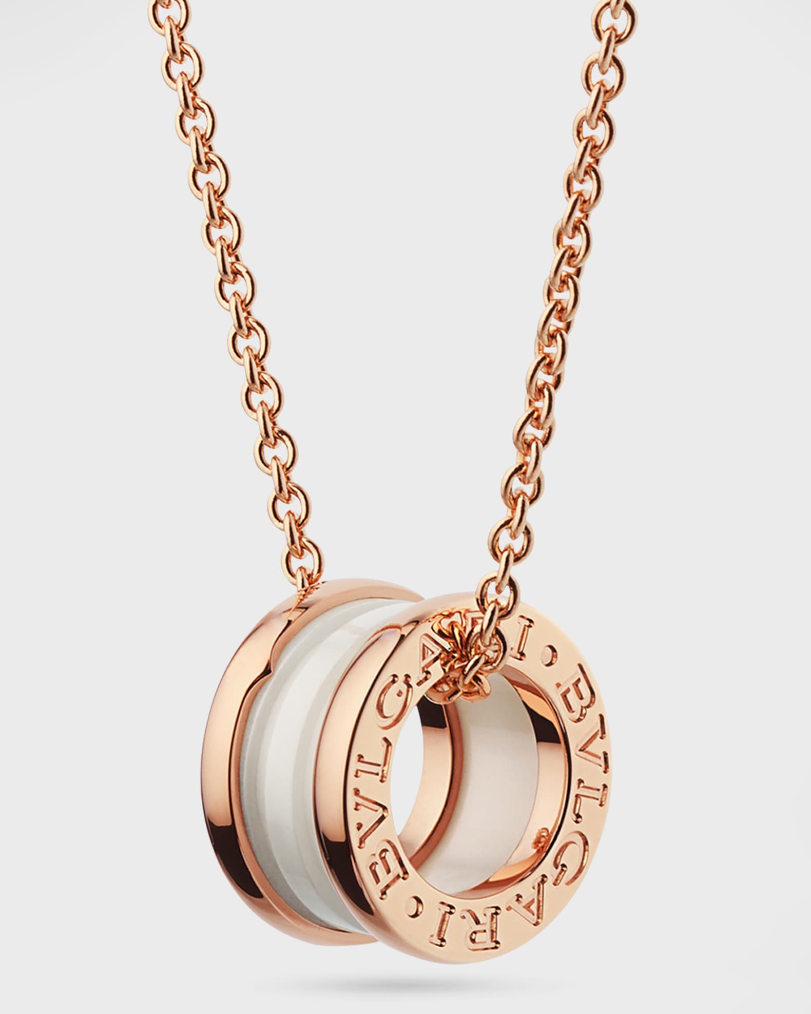BVLGARI B.Zero1 18K Rose Gold & White Ceramic Necklace | Neiman Marcus