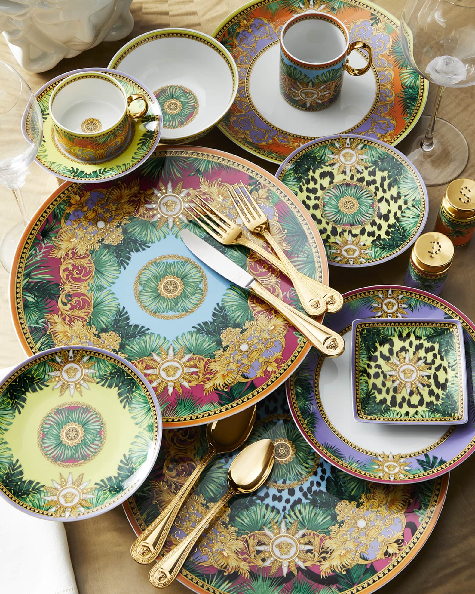 Versace Jungle Animalier Yellow Cup & Saucer | Neiman Marcus