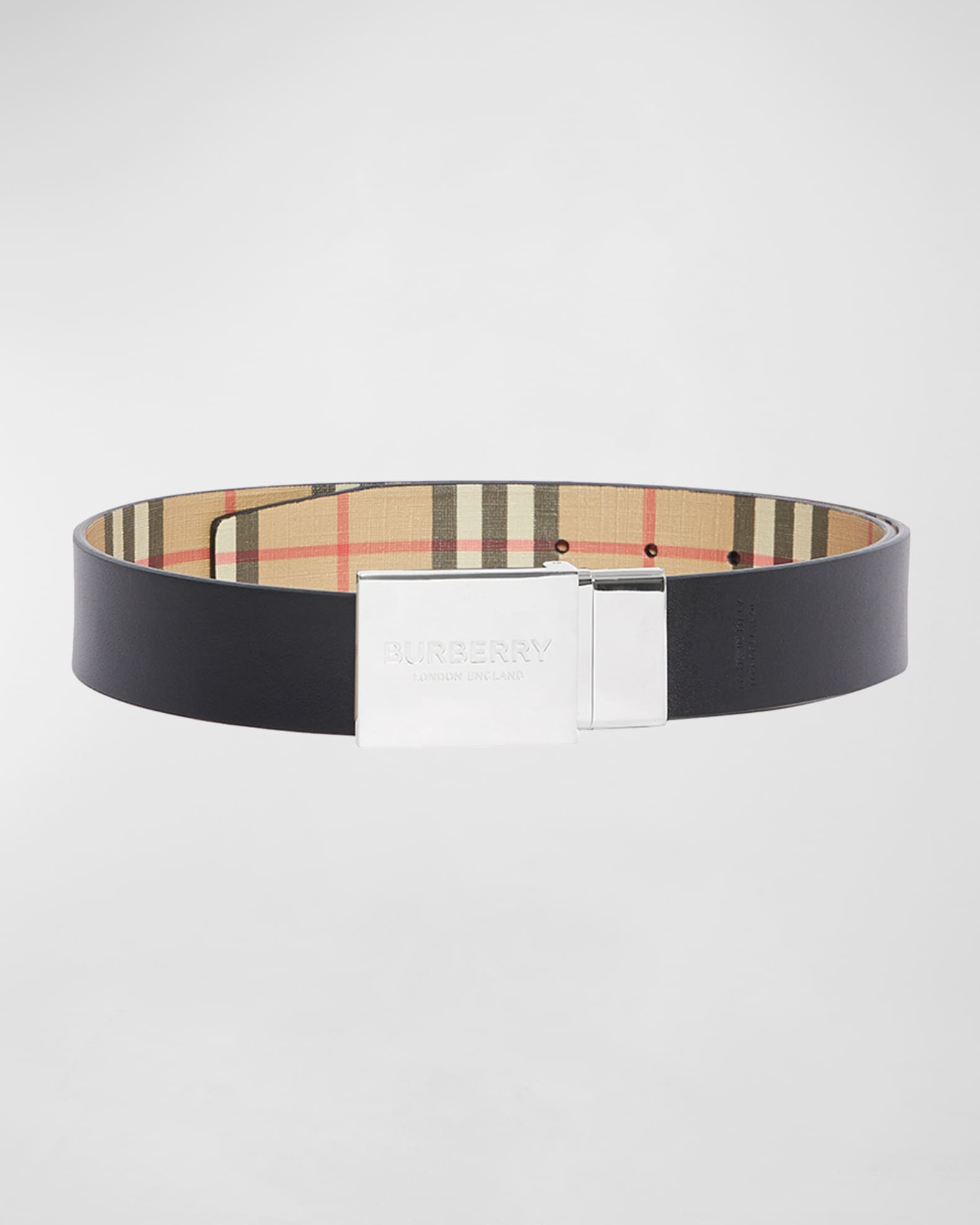 Burberry Men's Signature Check Belt w/ Plaque | Neiman Marcus
