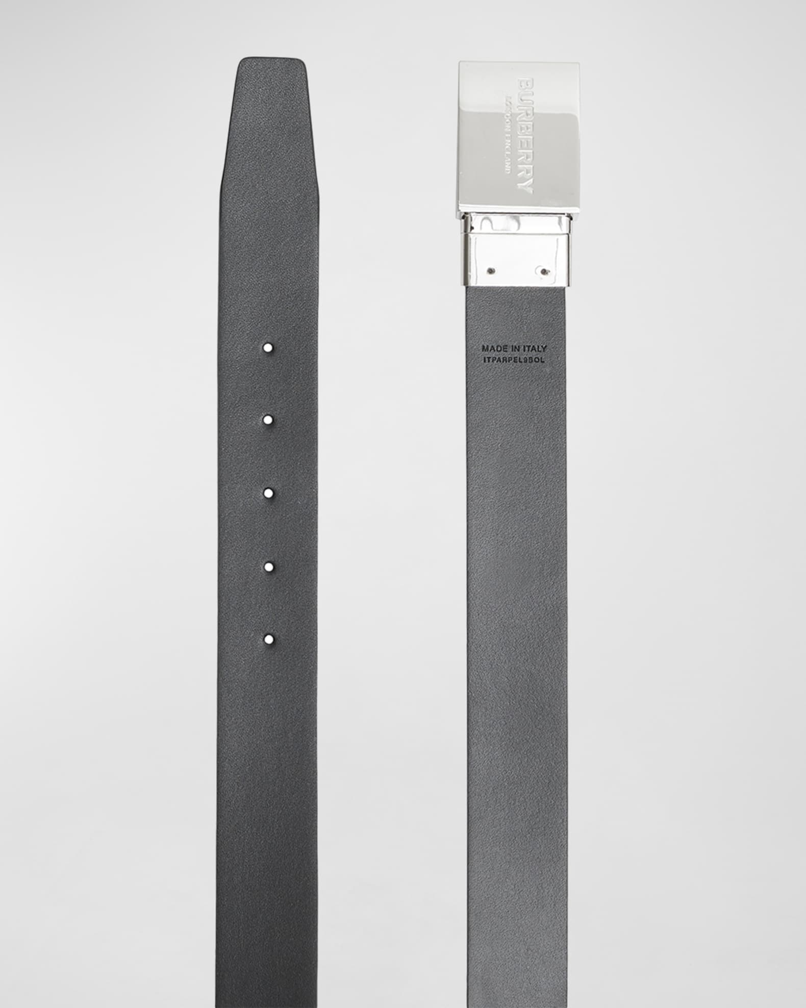 Burberry Men's Signature Check Belt w/ Plaque | Neiman Marcus