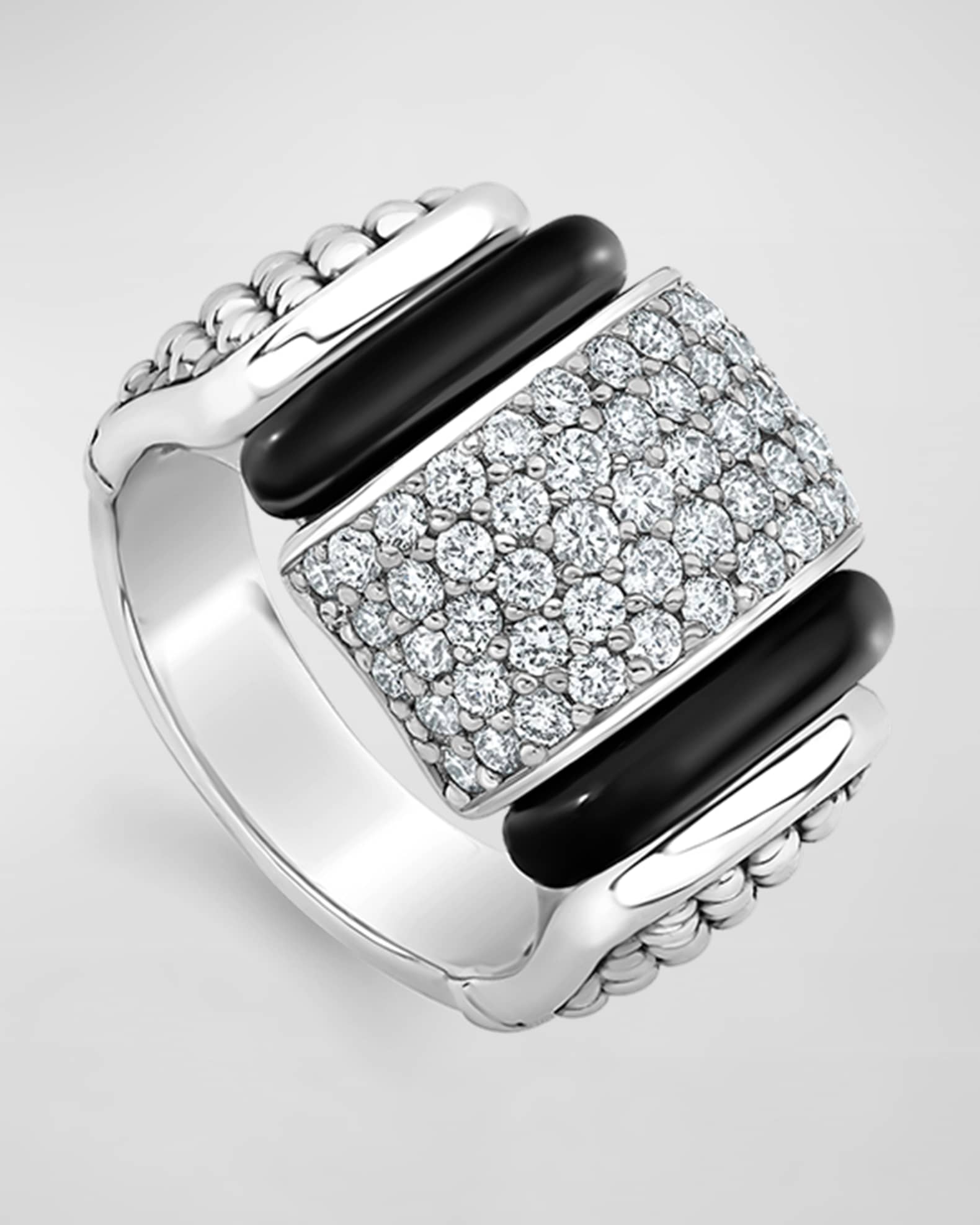 LAGOS Black Caviar Square Diamond Pave Ring | Neiman Marcus